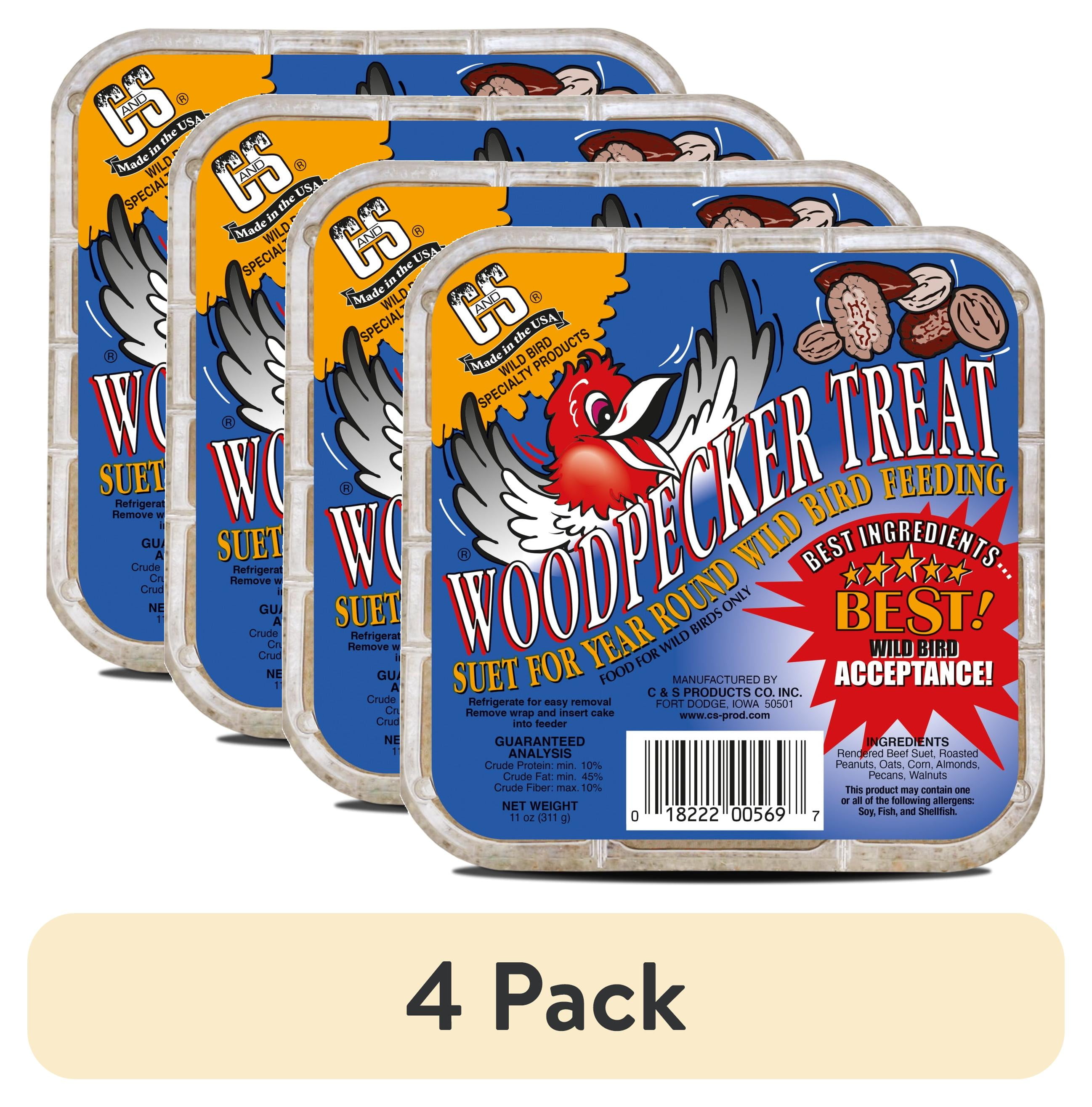 (4 pack) C&S Woodpecker Suet Treat, for Wild Birds, 11 Ounces, Pack of 12 - Walmart.com