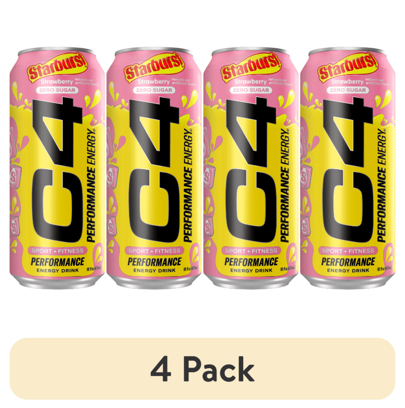 (4 pack) C4 Performance Energy Drink, Strawberry Blast, 16oz, Single ...