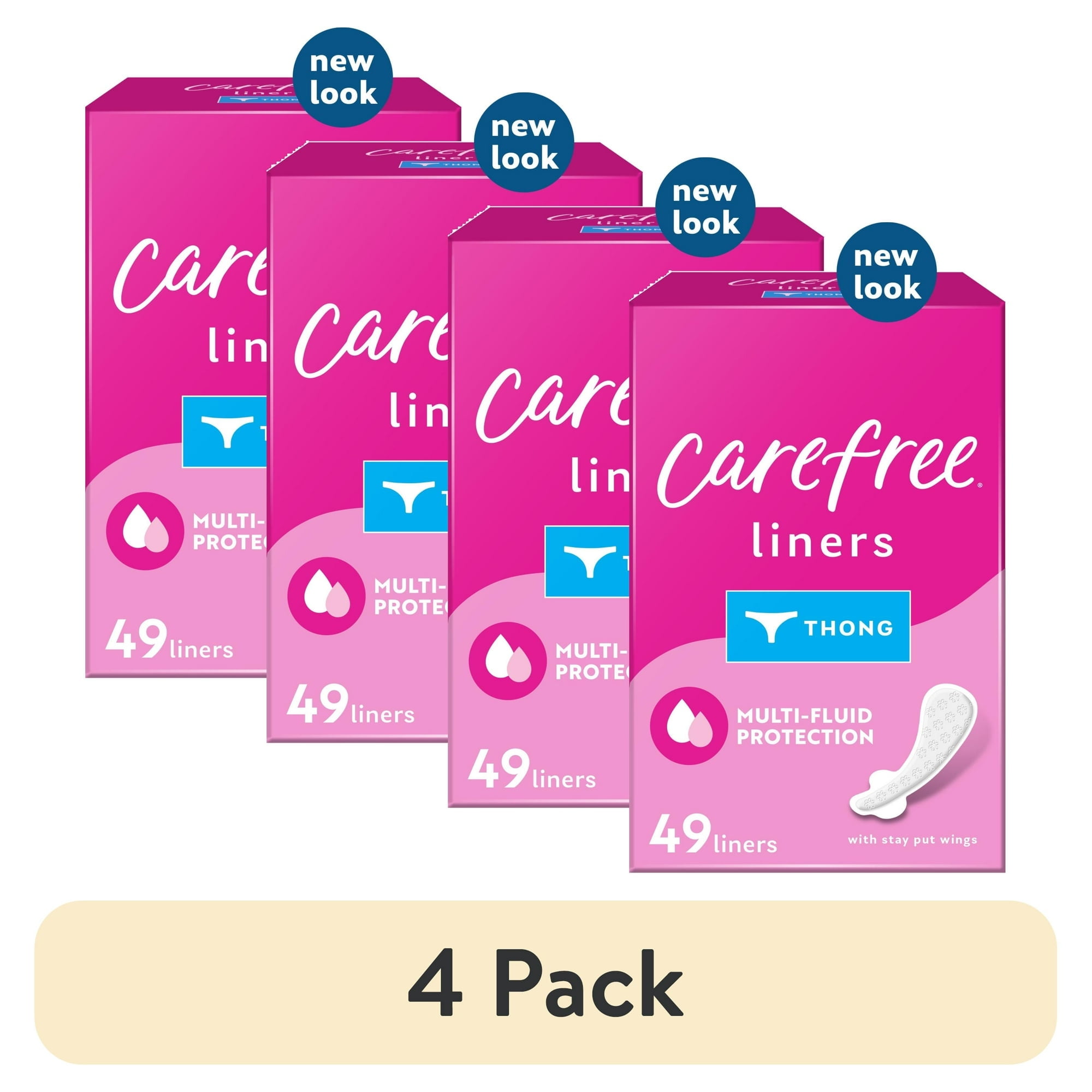 (4 pack) Carefree Panty Liners for Women, Thong Liners, Unwrapped ...