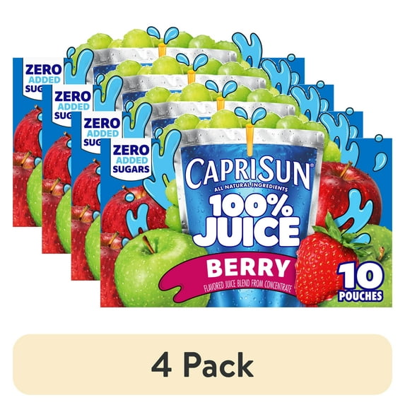(4 pack) Capri Sun 100% Juice Berry Juice Box Pouches, 10 Ct Box, 6 fl ...