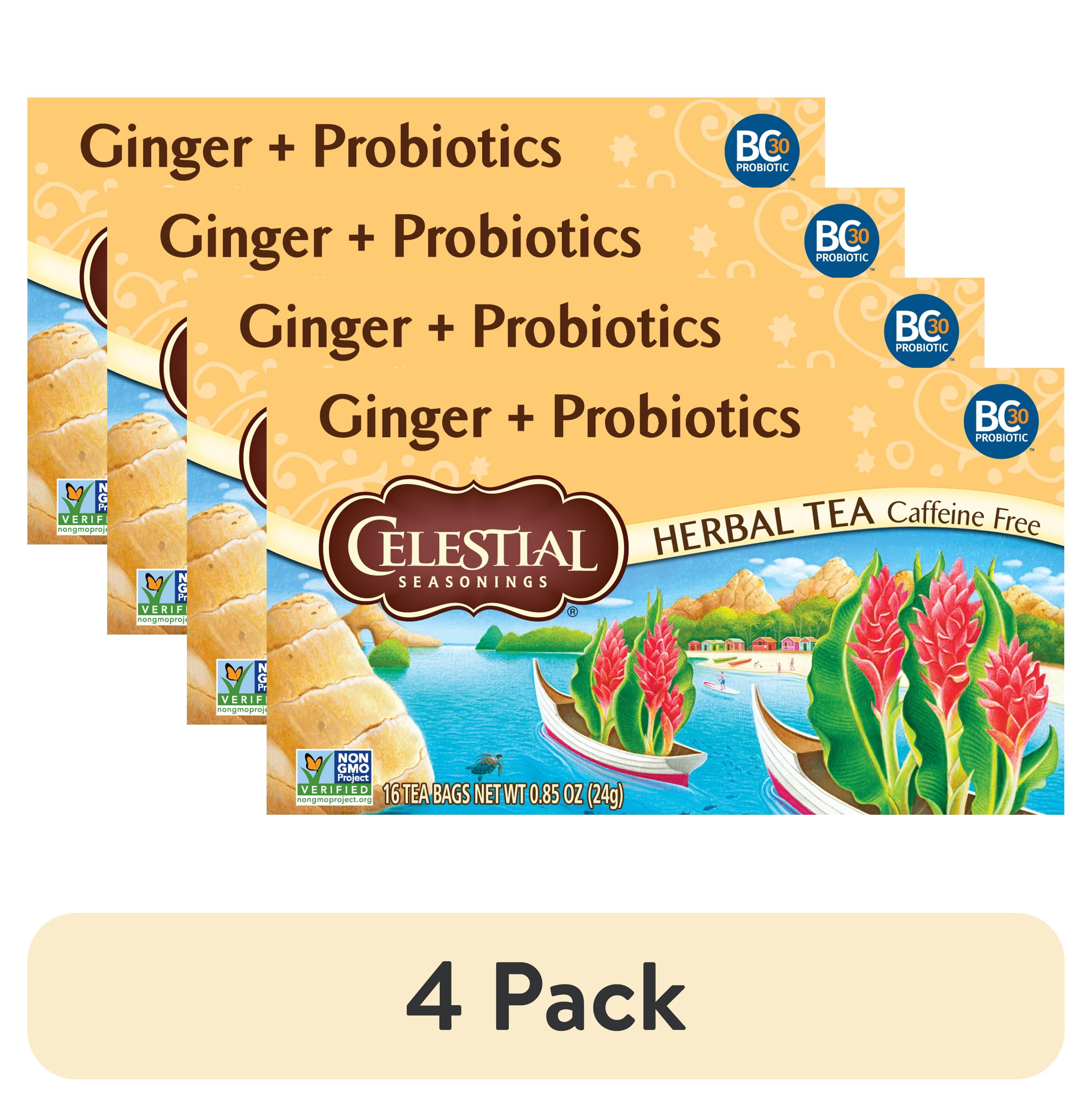 (4 pack) Celestial Seasonings Ginger Probiotics Caffeine-Free Herbal ...