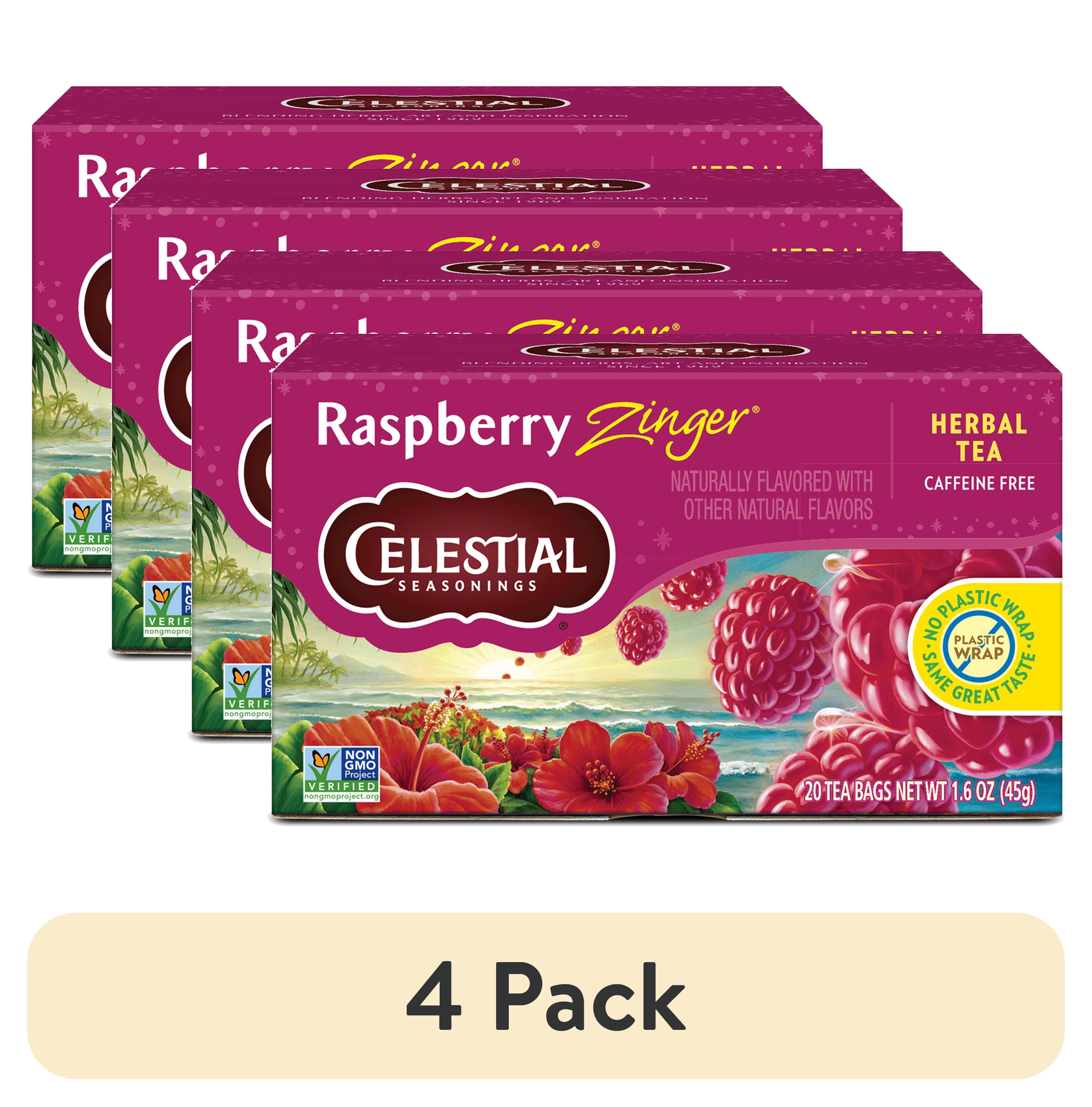 (4 pack) Celestial Seasonings Raspberry Zinger Caffeine-Free Herbal Tea ...