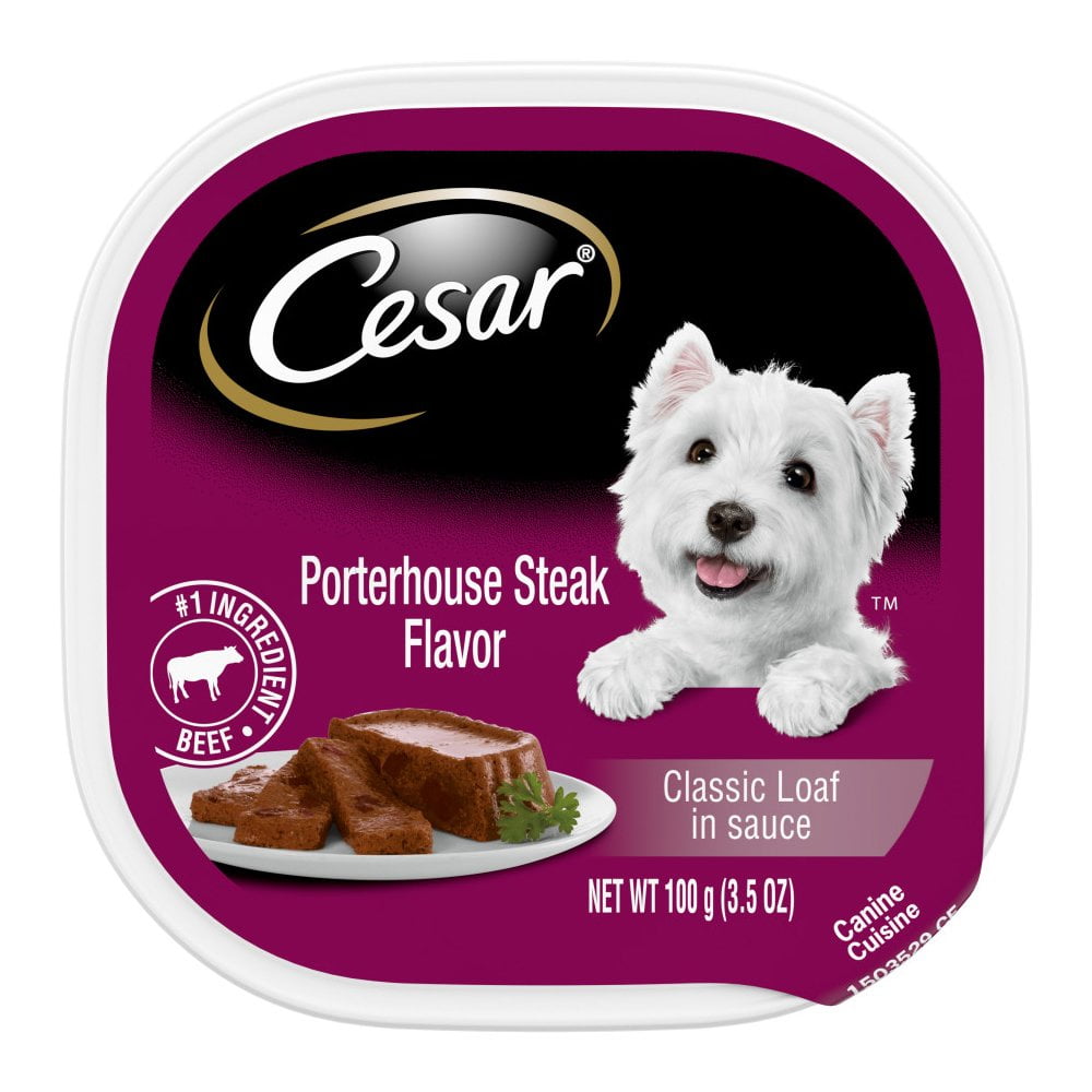 (4 pack) Cesar Classic Loaf In Sauce Porterhouse Steak Wet Dog Food, 3. ...