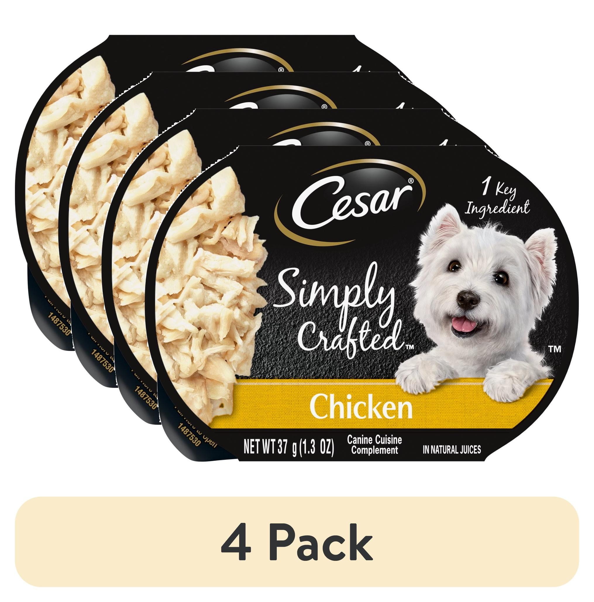 (4 pack) Cesar Simply Crafted Chicken Wet Dog Food, 1.3 Oz Tub ...