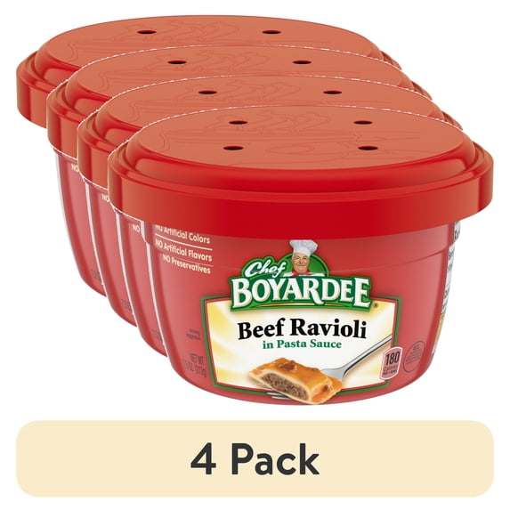 (4 pack) Chef Boyardee Beef Ravioli in Pasta Sauce, Microwavable Meal ...