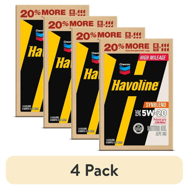 (4 pack) Chevron Havoline High Mileage Synthetic Technology Motor Oil ...