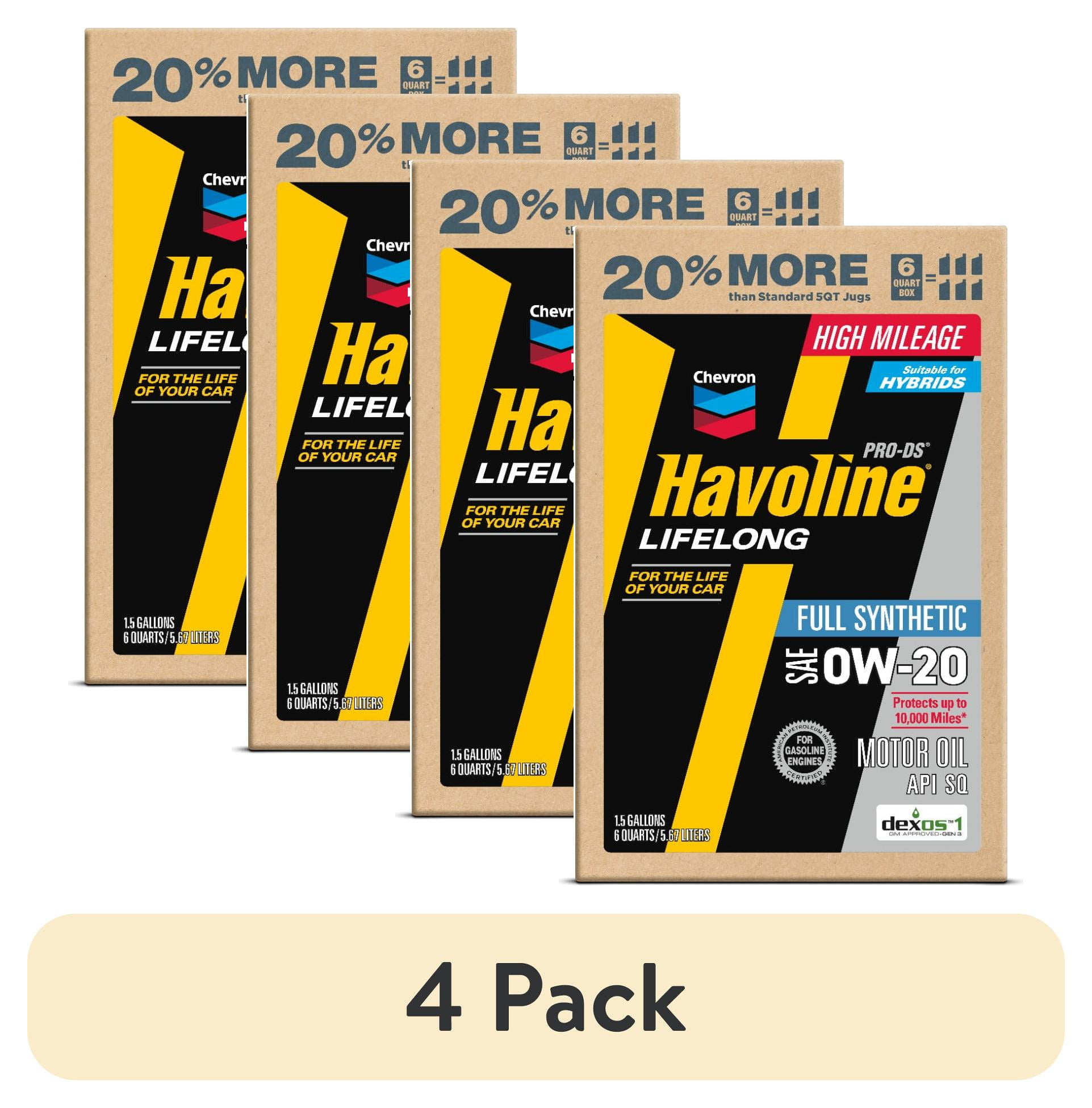 (4 pack) Chevron Havoline Lifelong 0W-20 Full Synthetic Motor Oil, 6 ...