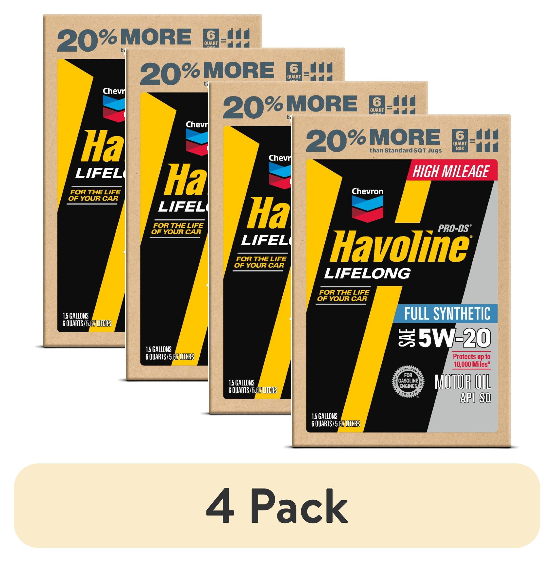 (4 pack) Chevron Havoline Lifelong 5W-20 Full Synthetic Motor Oil, 6 ...
