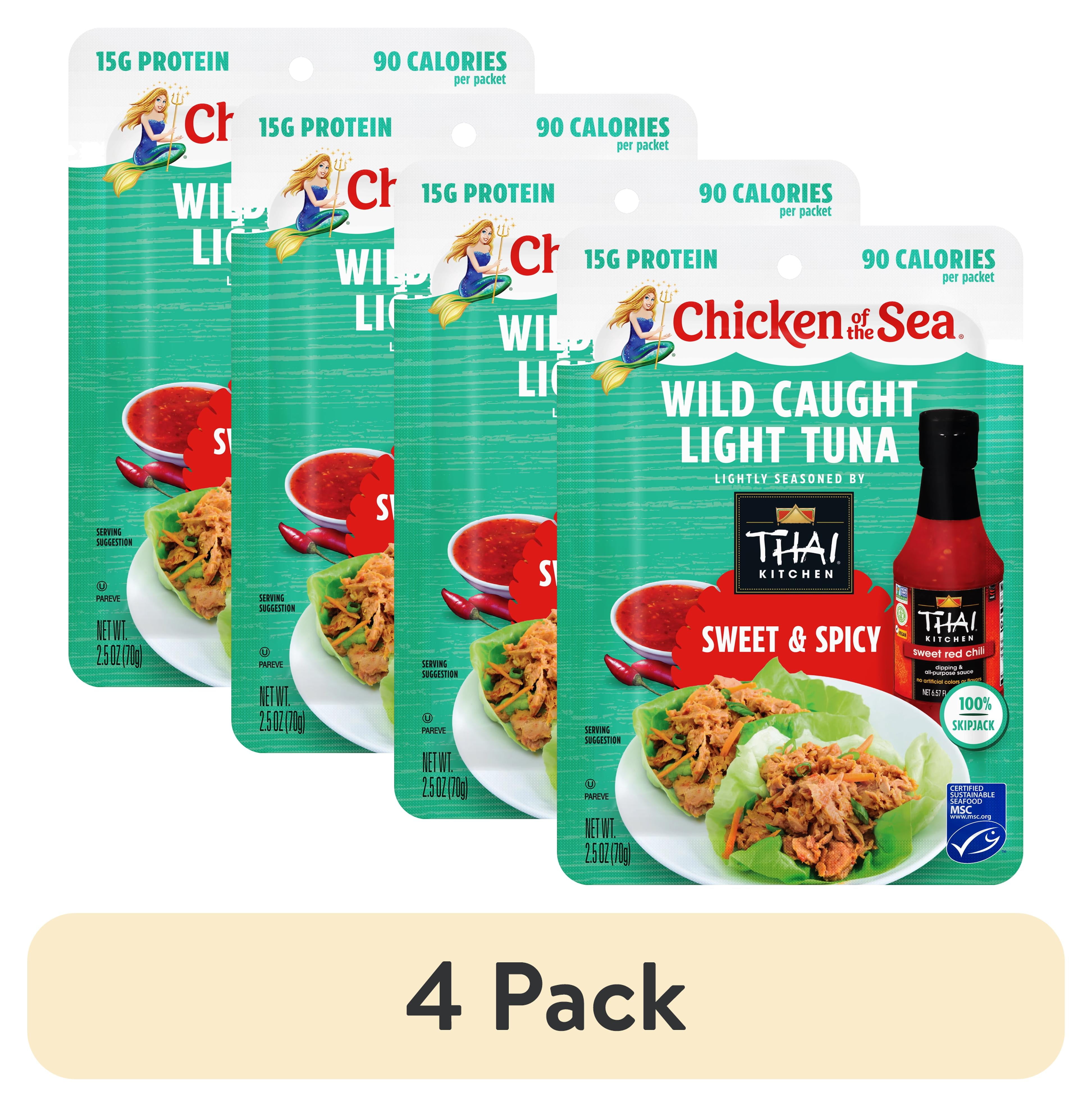(4 pack) Chicken of the Sea Wild Caught Light Tuna Packet, Sweet ...