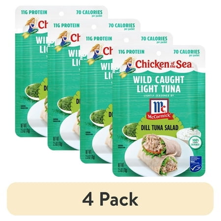 (4 pack) Chicken of the Sea Wild Caught Light Tuna Packet, Dill Tuna ...
