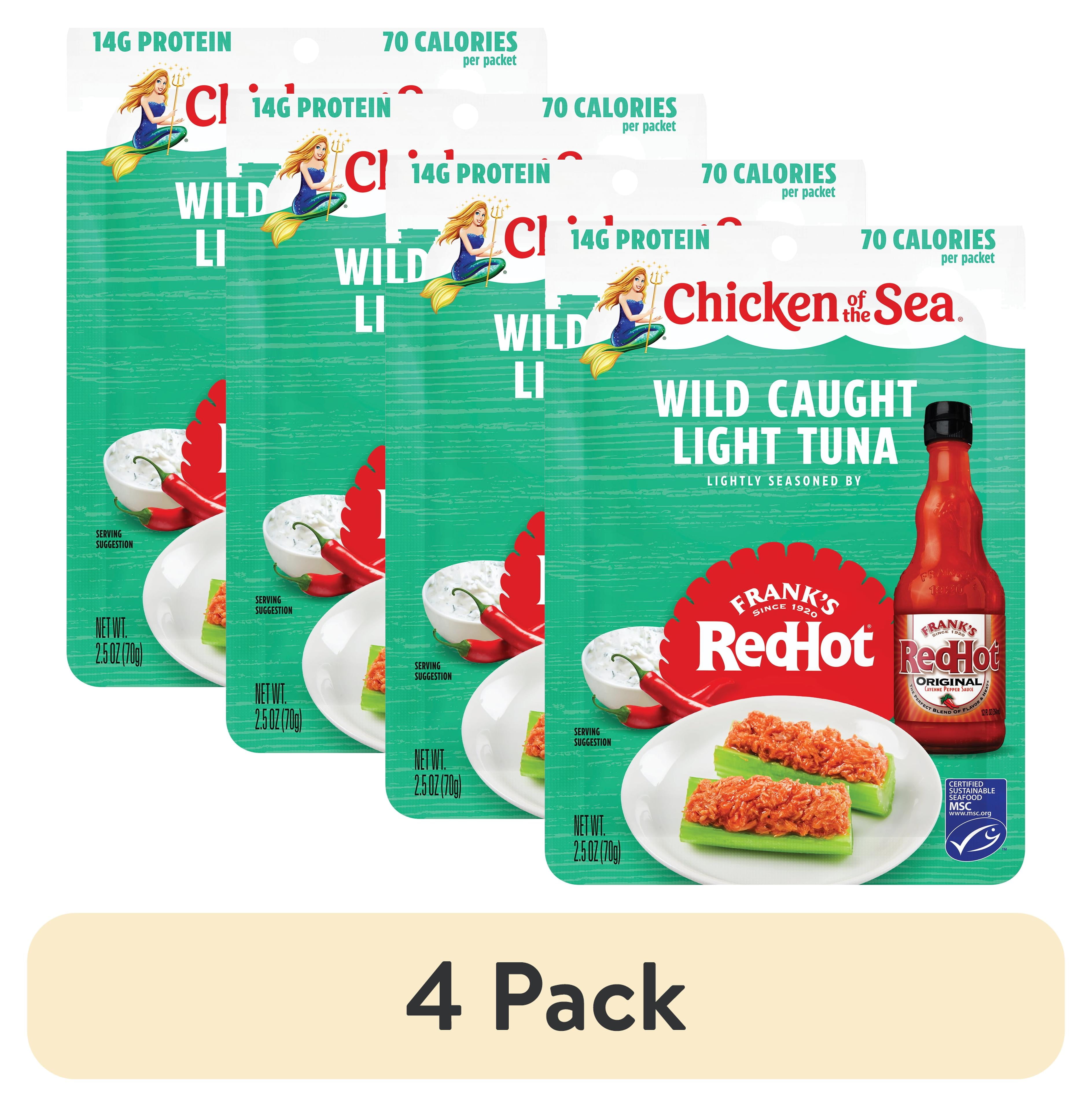 (4 pack) Chicken of the Sea Wild Caught Light Tuna Packet, Frank’s ...