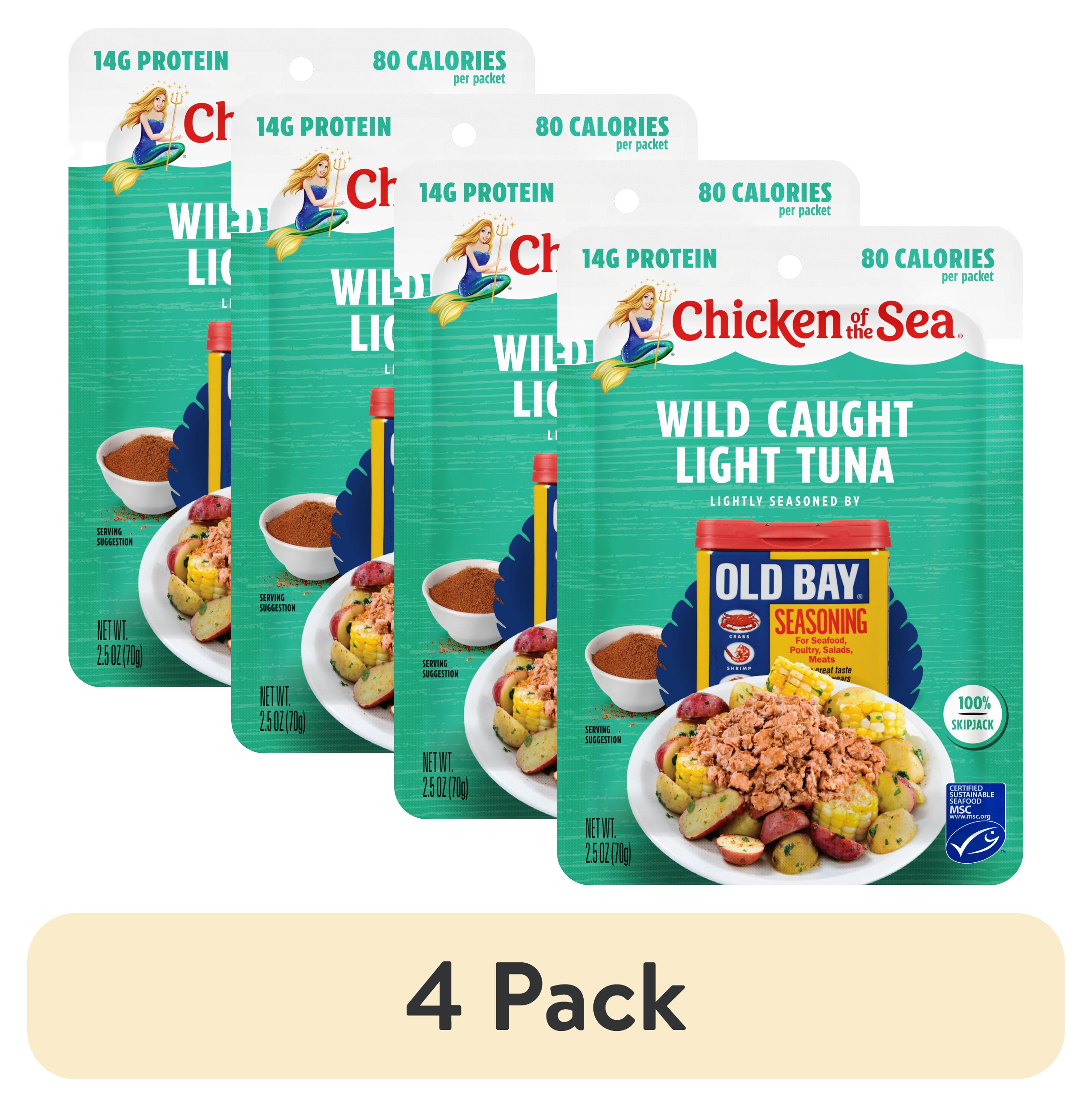 (4 pack) Chicken of the Sea Wild Caught Light Tuna Packet, OLD BAY ...