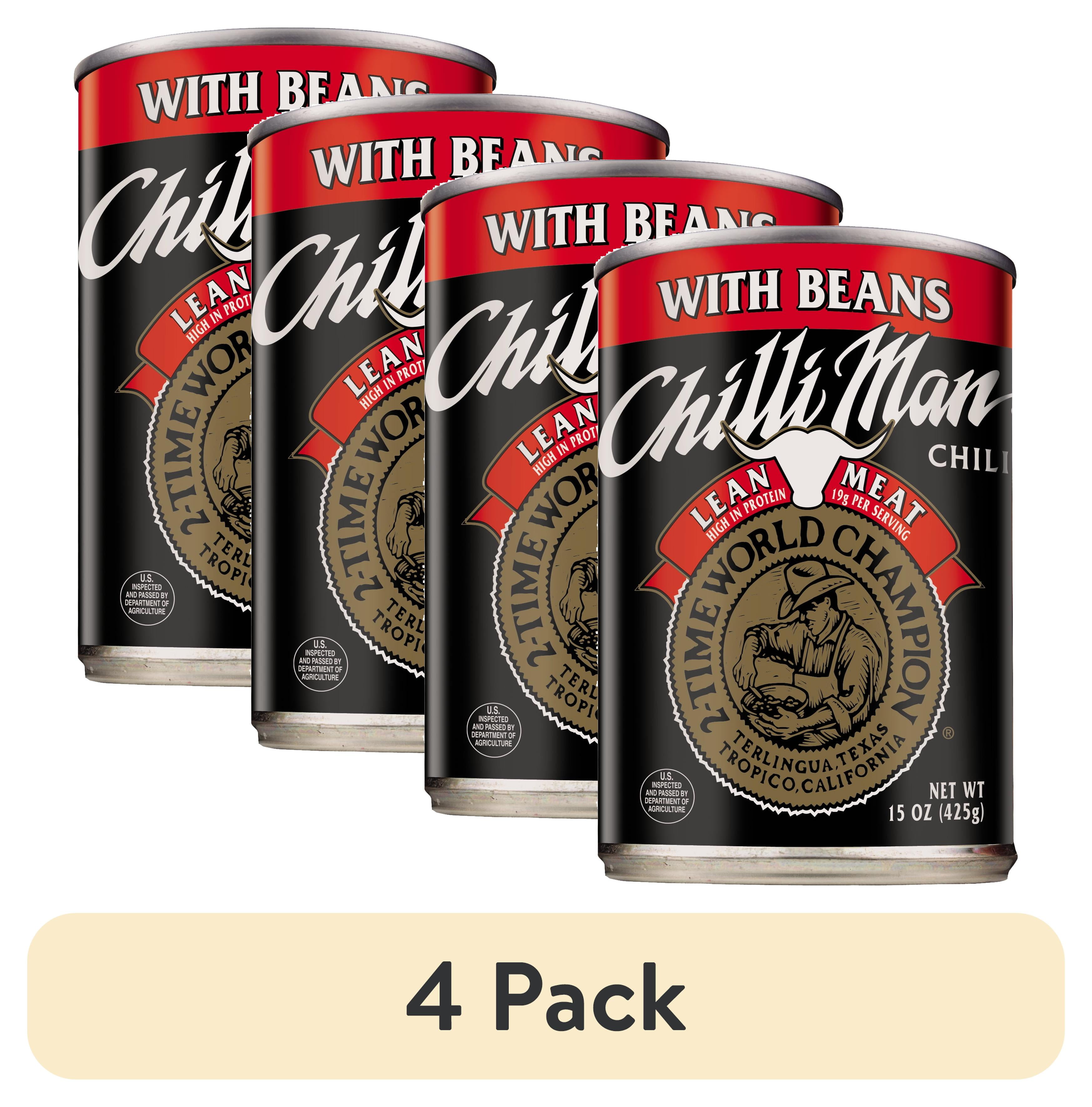 (4 pack) Chilli Man Chili with Beans Lean Meat 15 oz. Can - Walmart.com