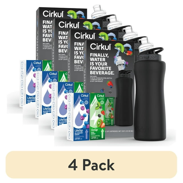 (4 pack) Cirkul 32oz Matte Black Stainless Steel Starter Kit with Matte Black Cirkul Lid 2.0 and ...