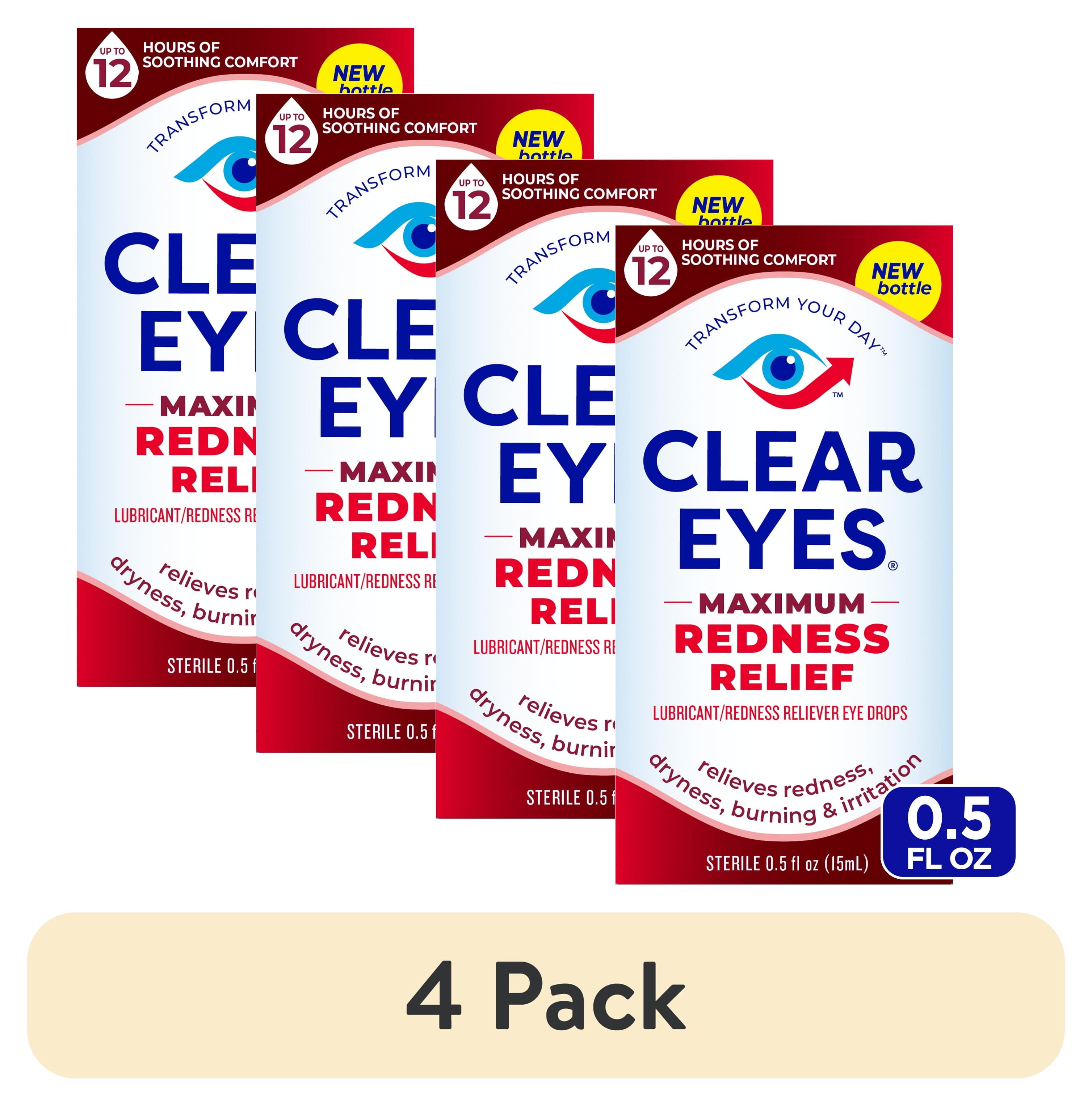(4 pack) Clear Eyes Maximum Red Eye Relief Lubricant Eye Drops, Daily ...