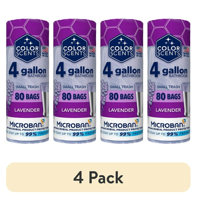 (4 pack) Color Scents 4-Gallon Small Twist Tie Trash Bags, Lavender Scent with Microban, 80 Bags ...