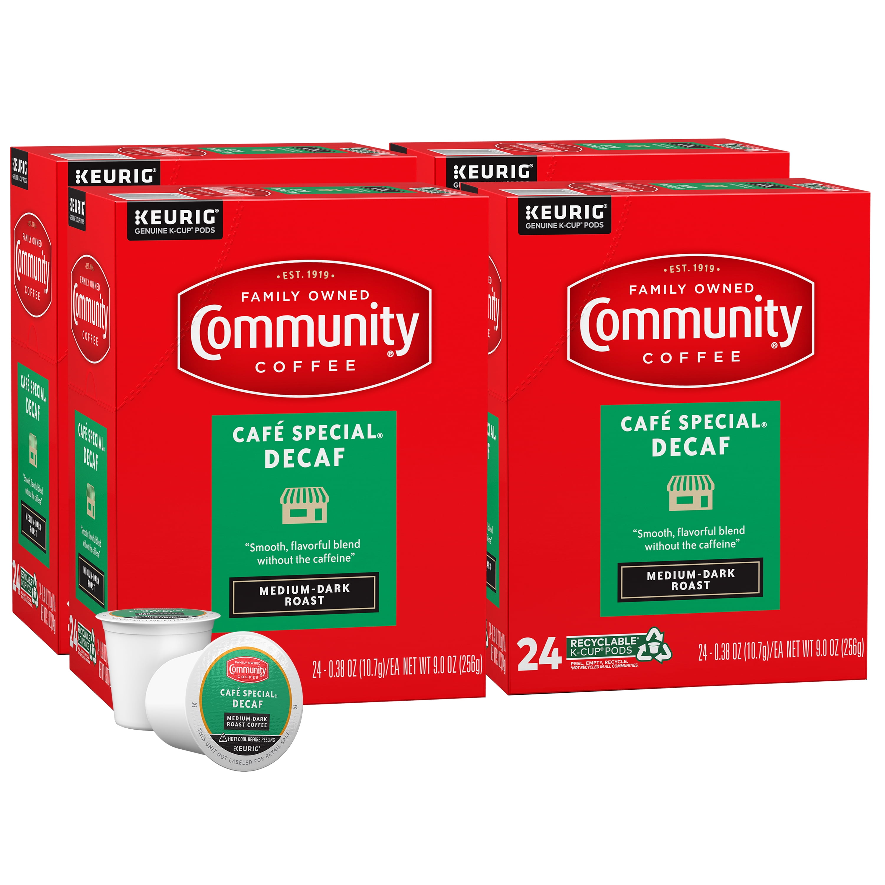(4 pack) Community Coffee Café Special® Decaf Medium-Dark Roast Single ...