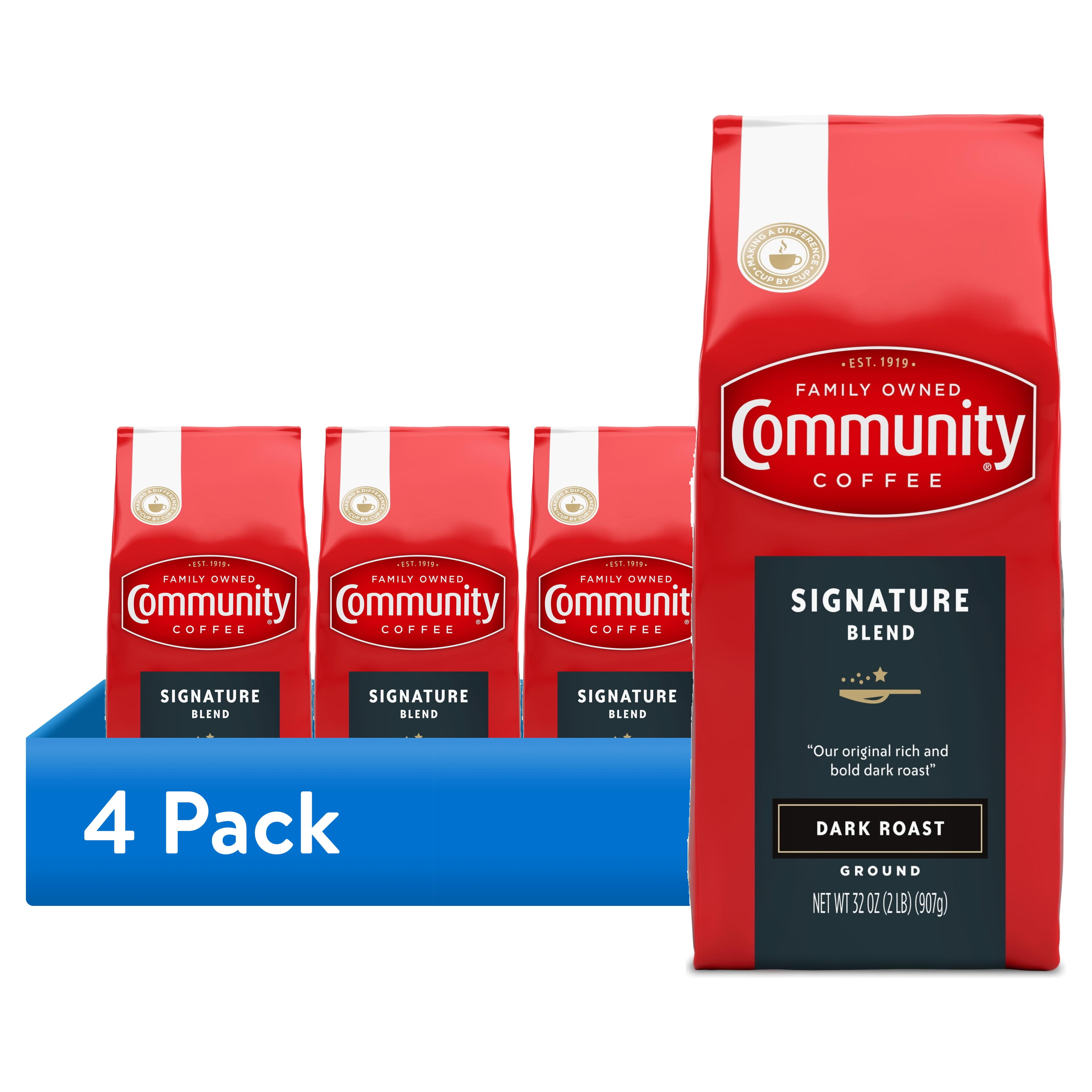 (4 pack) Community Coffee Signature Blend Dark Roast Ground Coffee, 32 ...