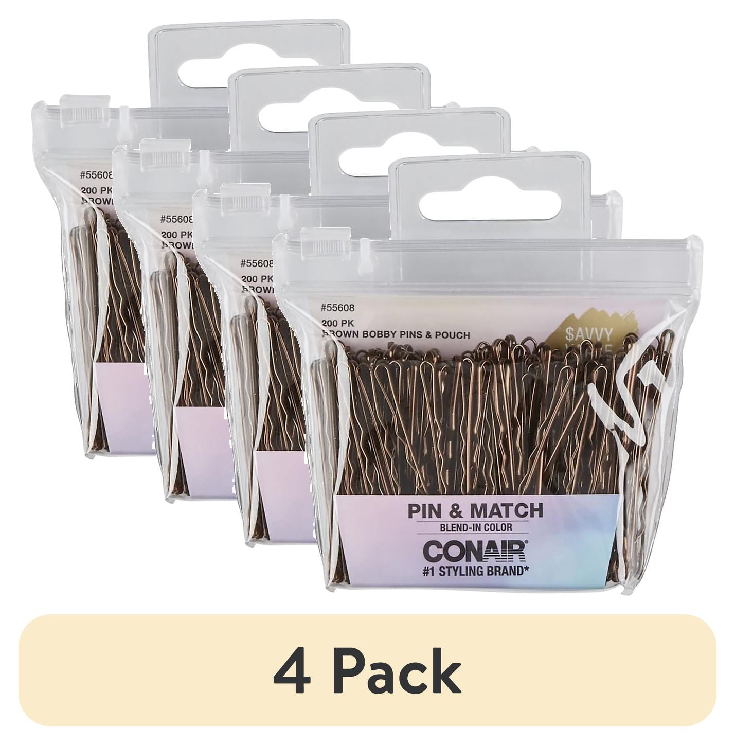 (4 pack) Conair Pin & Match Blend-In Color Metal Bobby Pins, Brown, 200 ...