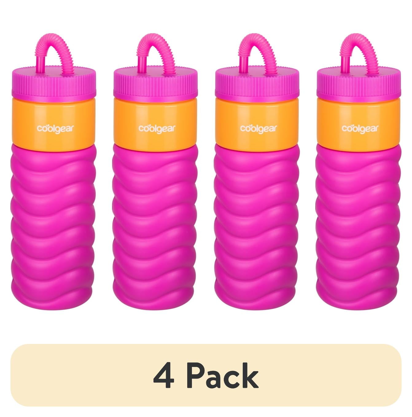 (4 pack) Cool Gear 24oz Plastic Retro Squishy Water Bottle, Wavy Pink ...