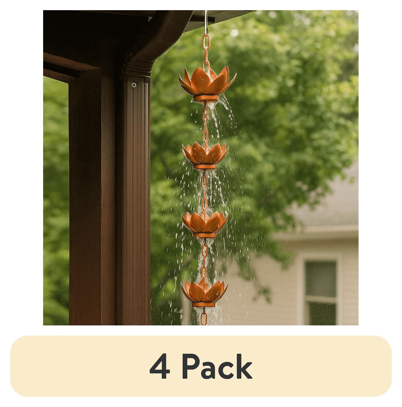 (4 pack) Cooltop 8.5 ft Rain Chain with 12 Lotus Cups for Gutters ...