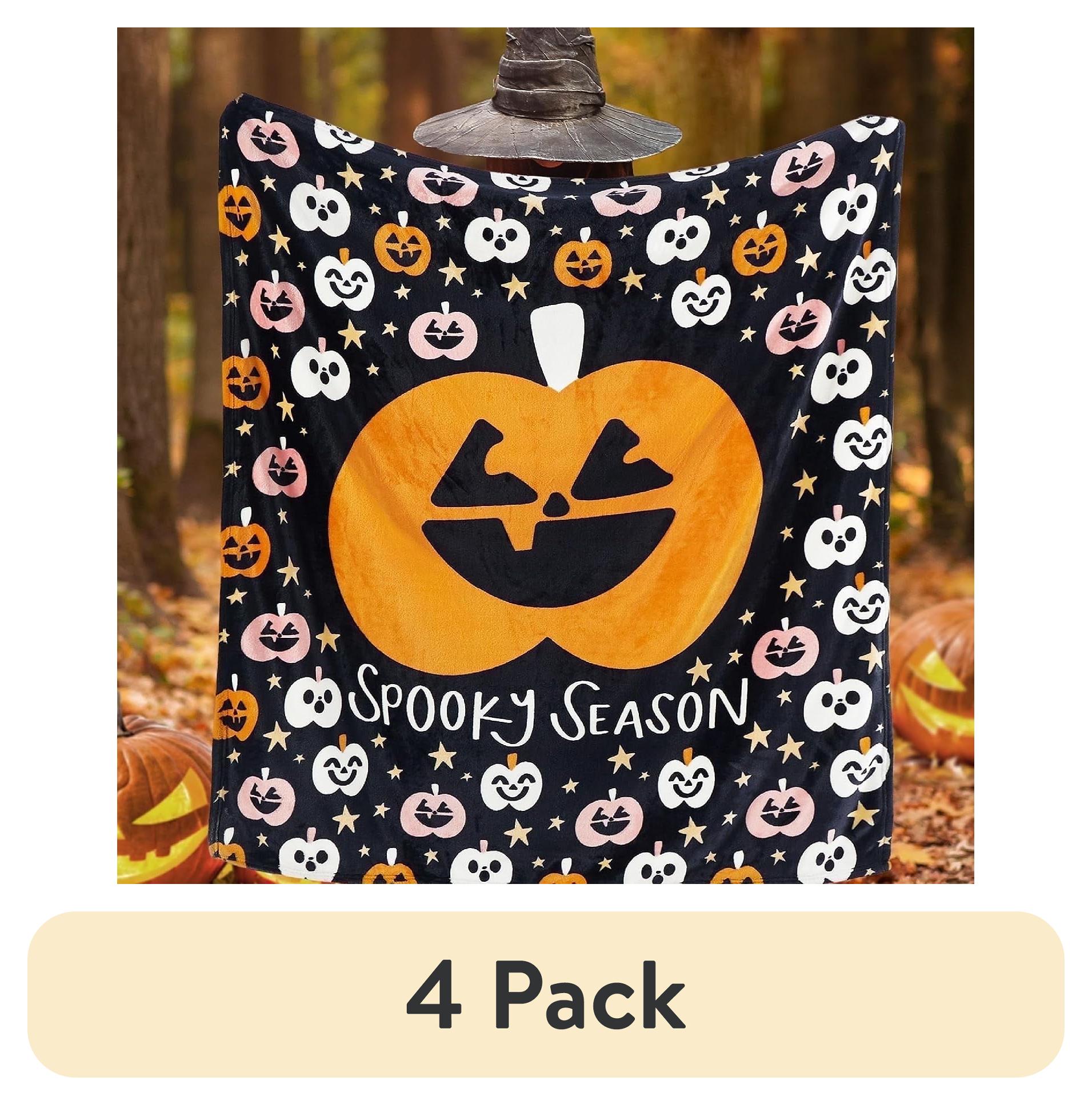 (4 pack) Cozy Comfort Halloween Throw Blanket, Printed Pumpkin Blanket ...
