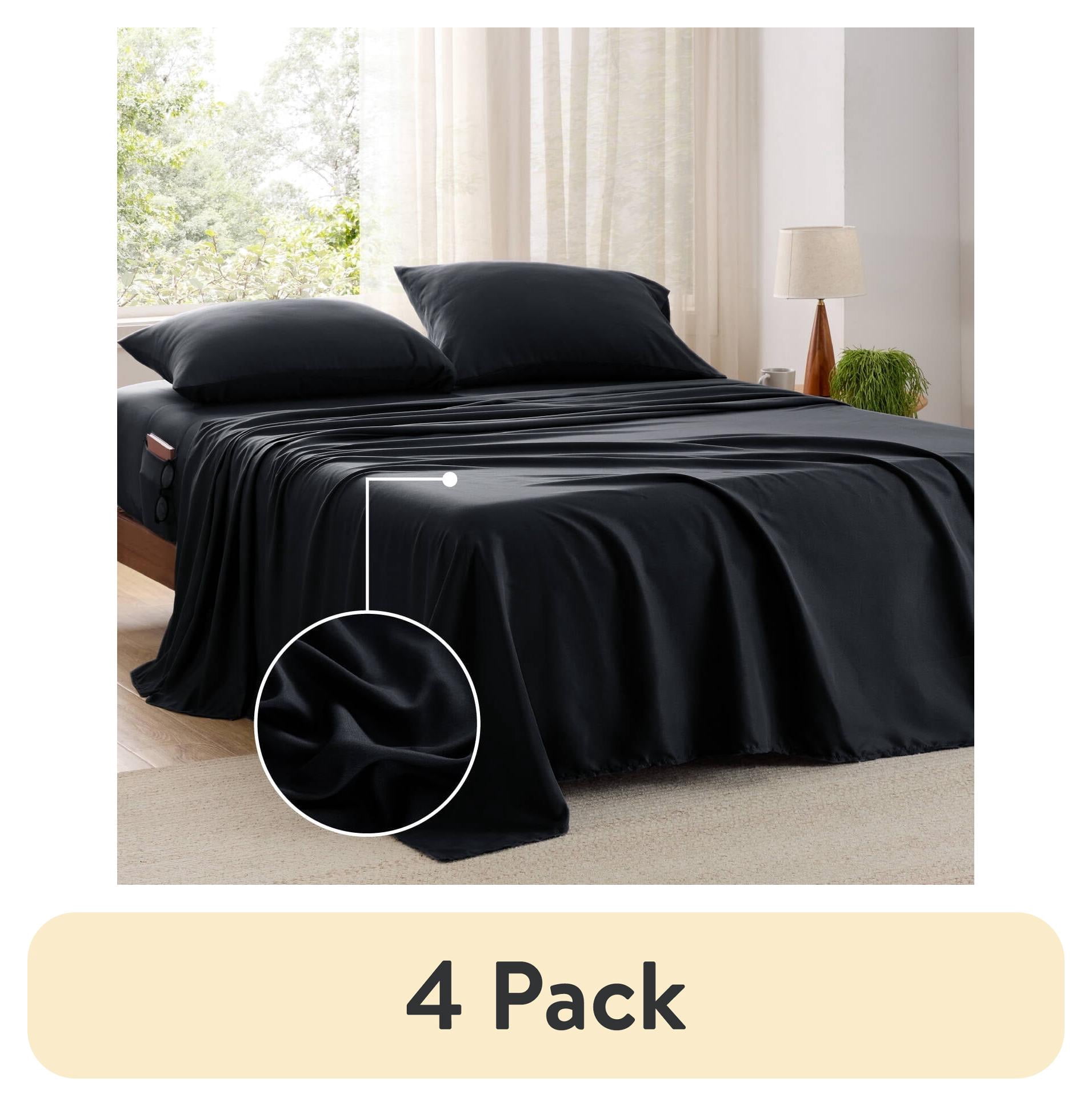 (4 pack) Cozy Comfort Queen Bed Sheets with Side Pocket,4 Pieces ...