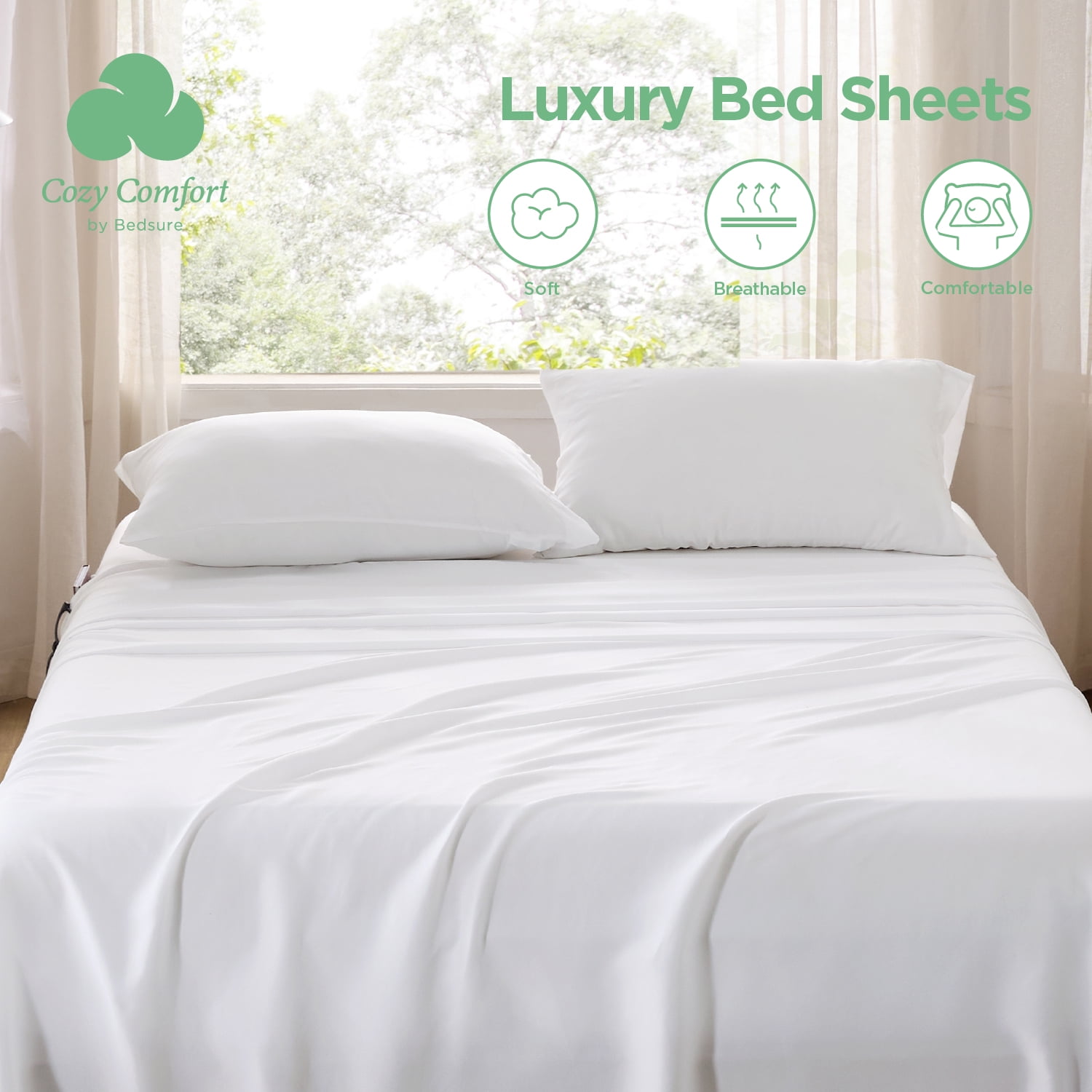 (4 pack) Cozy Comfort Queen Bed Sheets with Side Pocket,4 Pieces ...