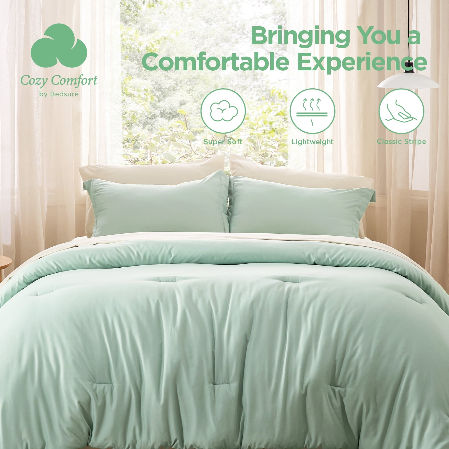 (4 pack) Cozy Comfort Twin Comforter Set Sage Green, 5 Pieces ...
