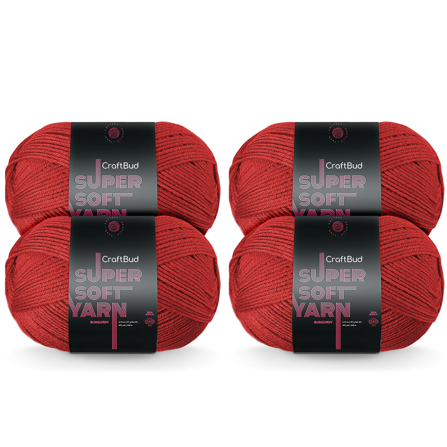 (4 pack) Craftbud Acrylic Yarn For Crocheting And Knitting, (370 Yards ...