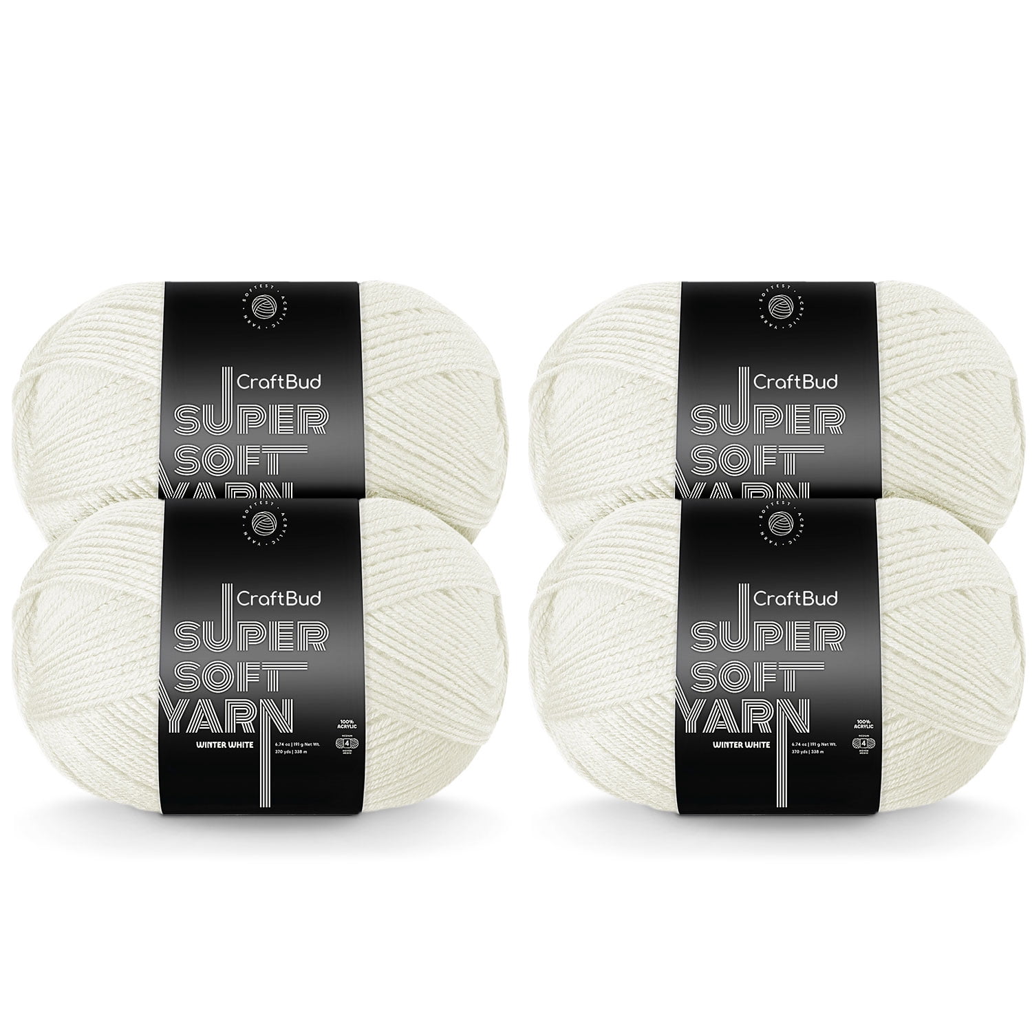 (4 pack) Craftbud Acrylic Yarn For Crocheting And Knitting, (370 Yards ...