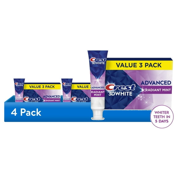 Crest 3D White Advanced Whitening Toothpaste, 5.2 Ounce Pack of 5 ...