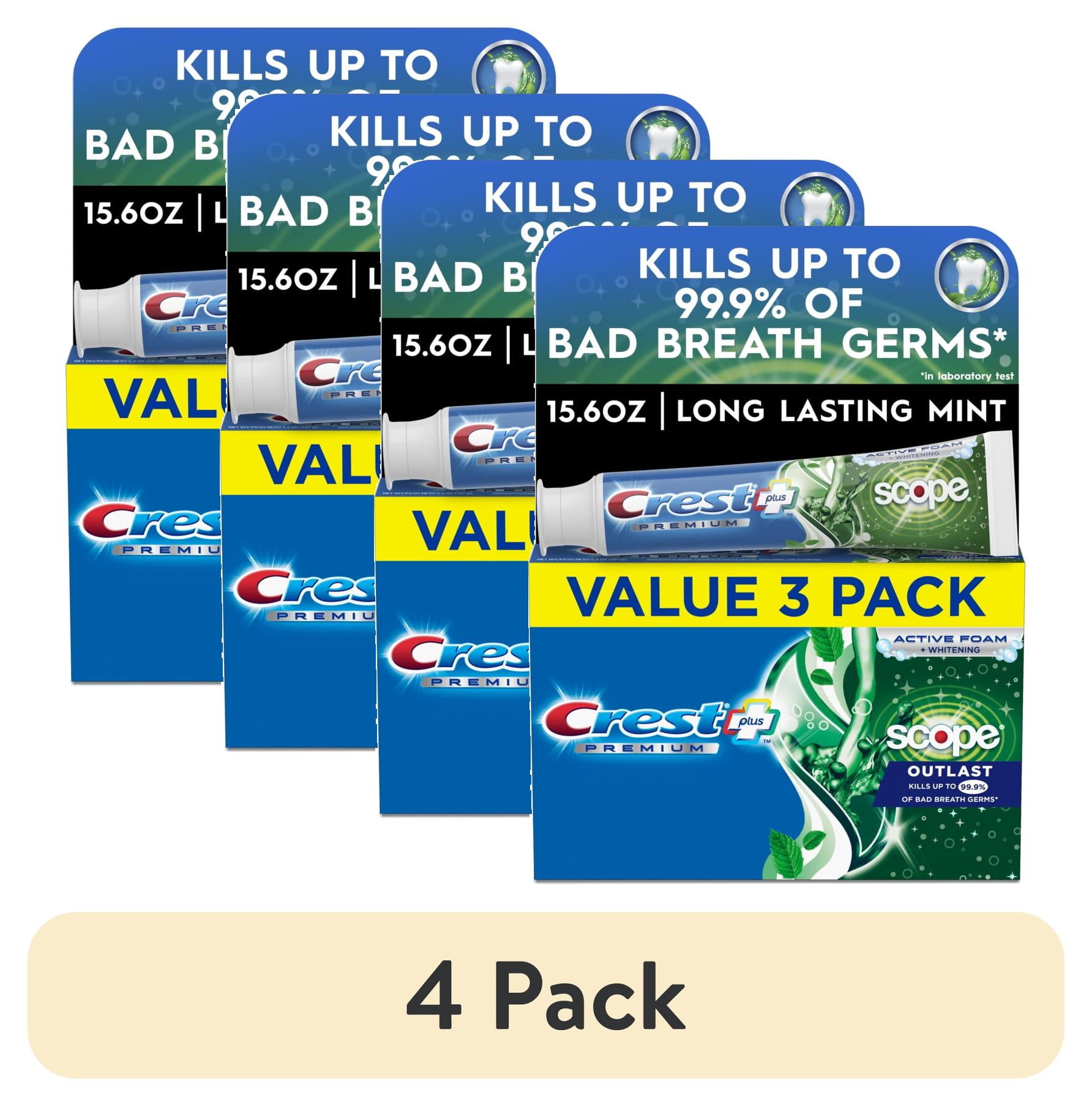 (4 pack) Crest Premium Plus Scope Outlast Toothpaste, Long Lasting Mint ...