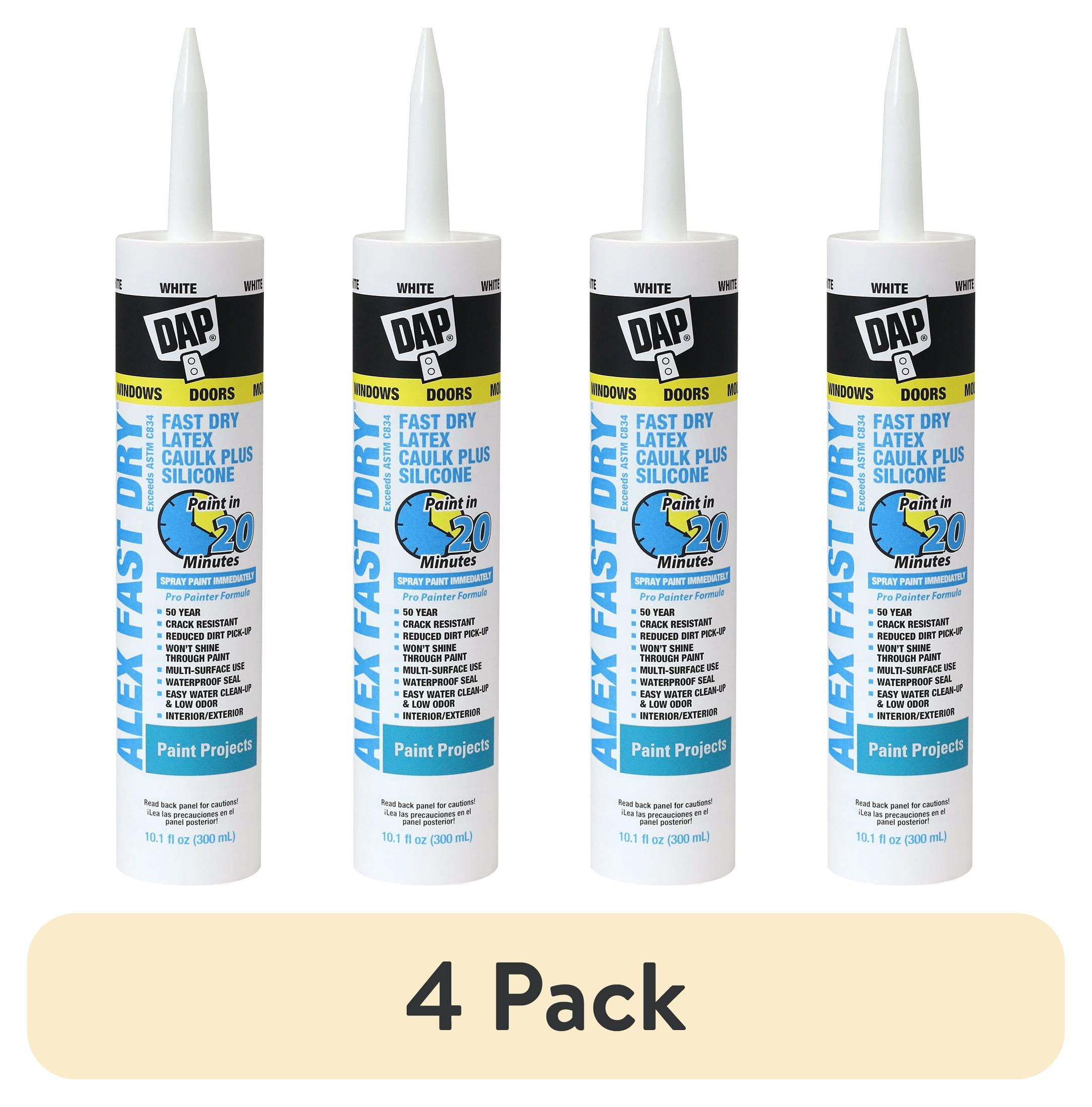 (4 pack) DAP Alex Fast Dry 10.1 oz White Acrylic Latex Silicone Caulk ...