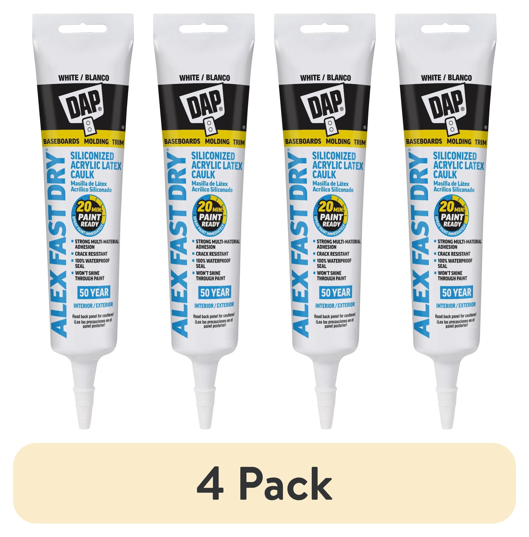 (4 pack) DAP Alex Fast Dry 5.5 oz White Acrylic Latex Silicone Caulk ...