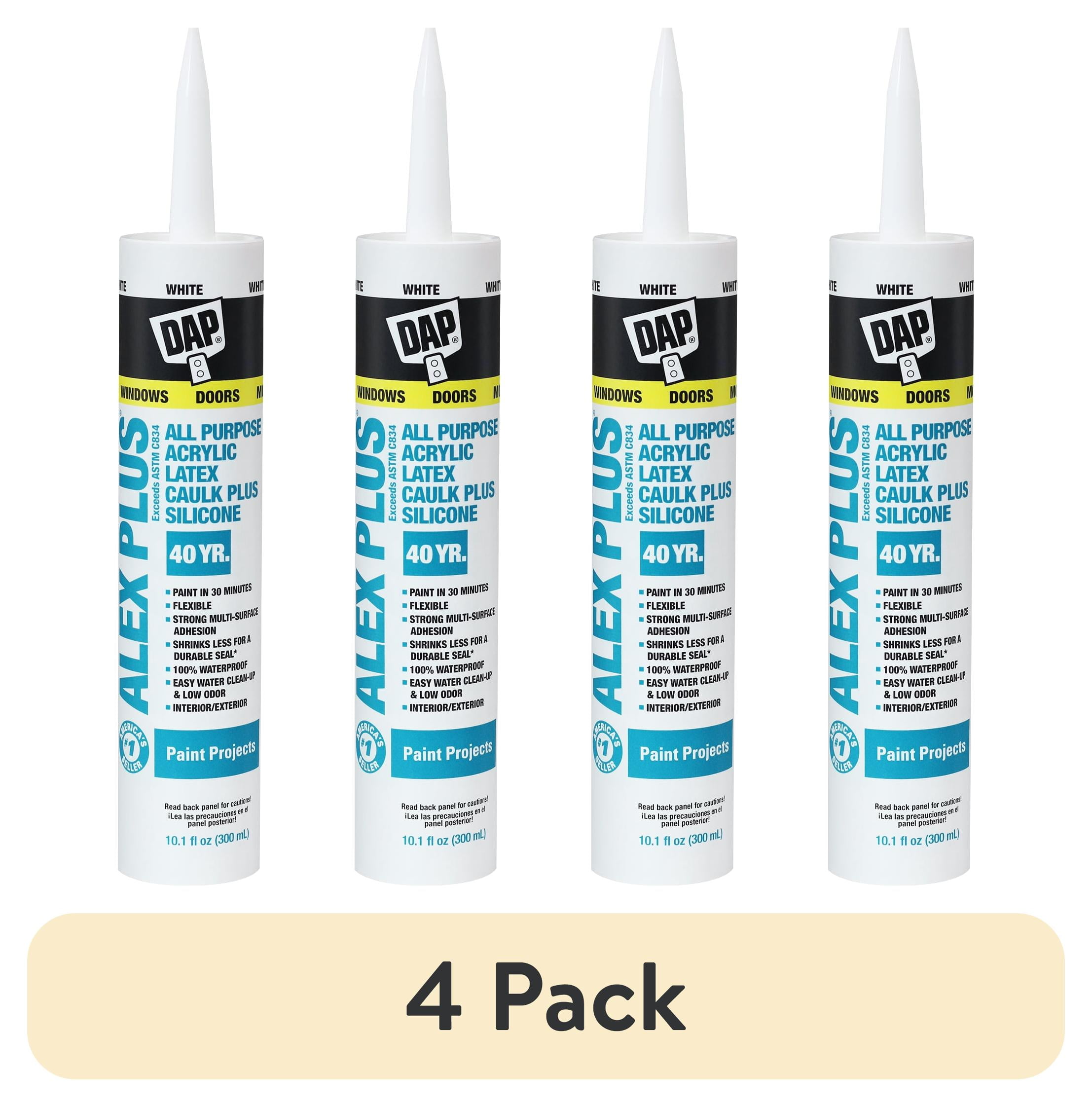 (4 pack) DAP Alex Plus 10.1 oz White All Purpose Acrylic Latex Caulk ...