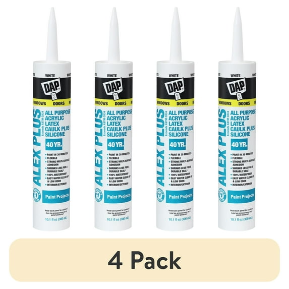 (4 pack) DAP Alex Plus 10.1 oz White All Purpose Acrylic Latex Caulk ...