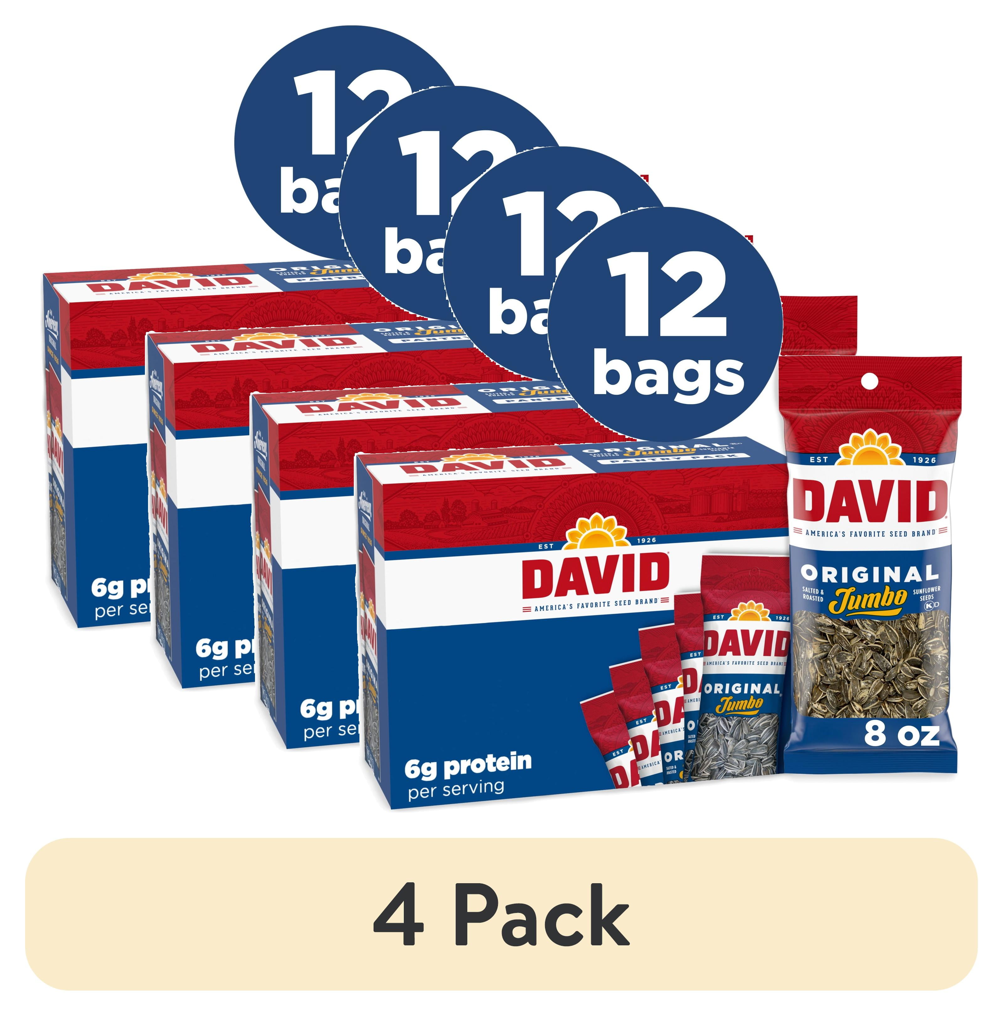 (4 pack) DAVID Original Salted and Roasted Jumbo Sunflower Seeds, 1.625 ...