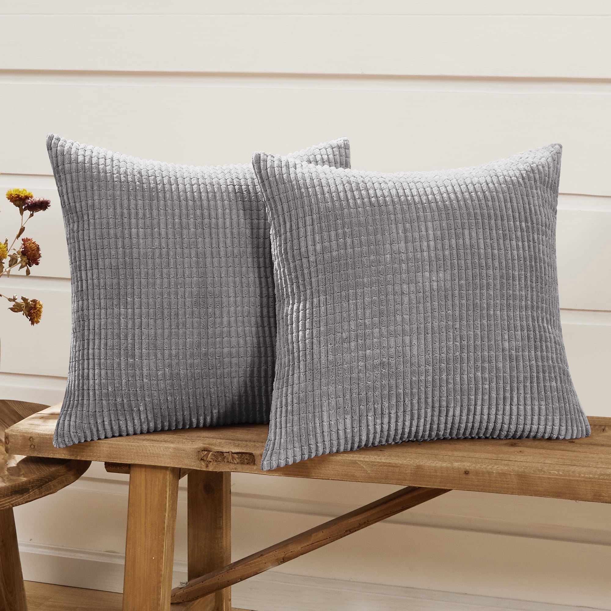 (4 pack) Deconovo Traditional Solid Square Pillow Covers, Gray Striped ...