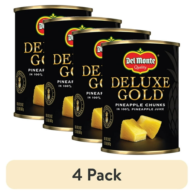 (4 pack) Del Monte Deluxe Gold Pineapple Chunks in 100% Pineapple Juice, 20 oz Can, Canned Fruit ...
