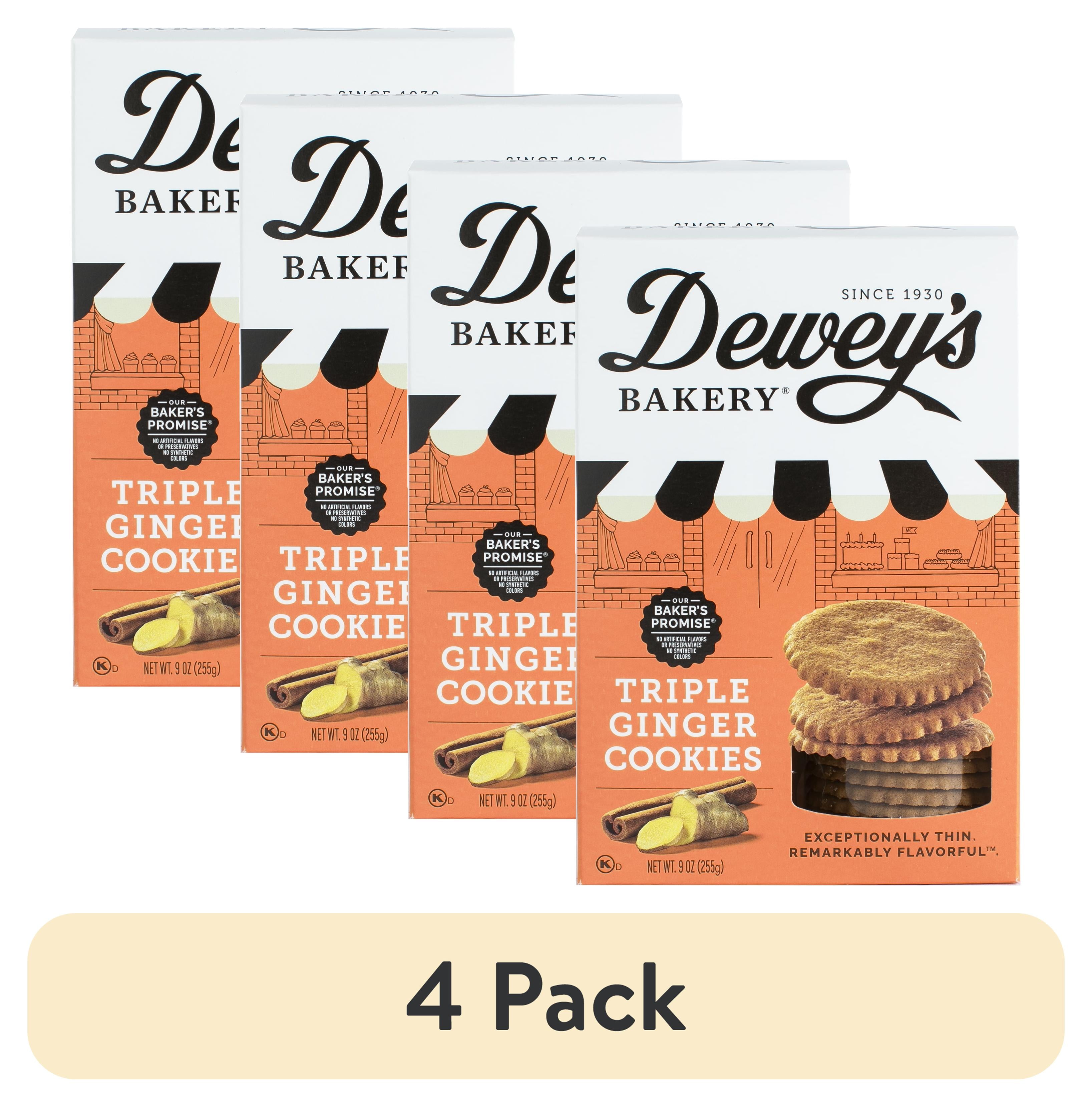 (4 pack) Dewey's Bakery, Bakery Cookie Thins, Triple Ginger Cookies, 9 ...