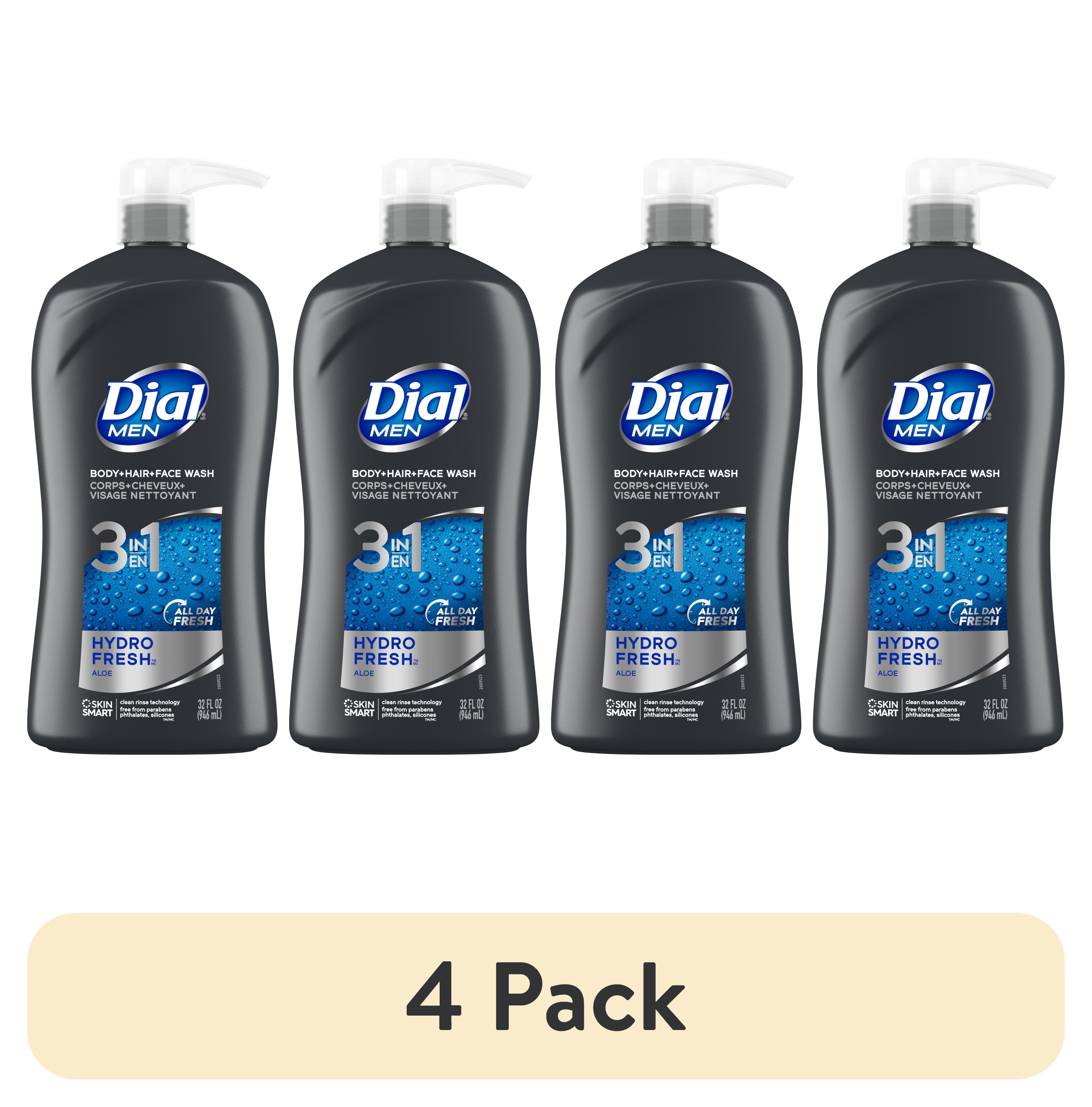 (4 pack) Dial Men 3in1 Body, Hair and Face Wash, Hydro Fresh, 32 fl oz ...