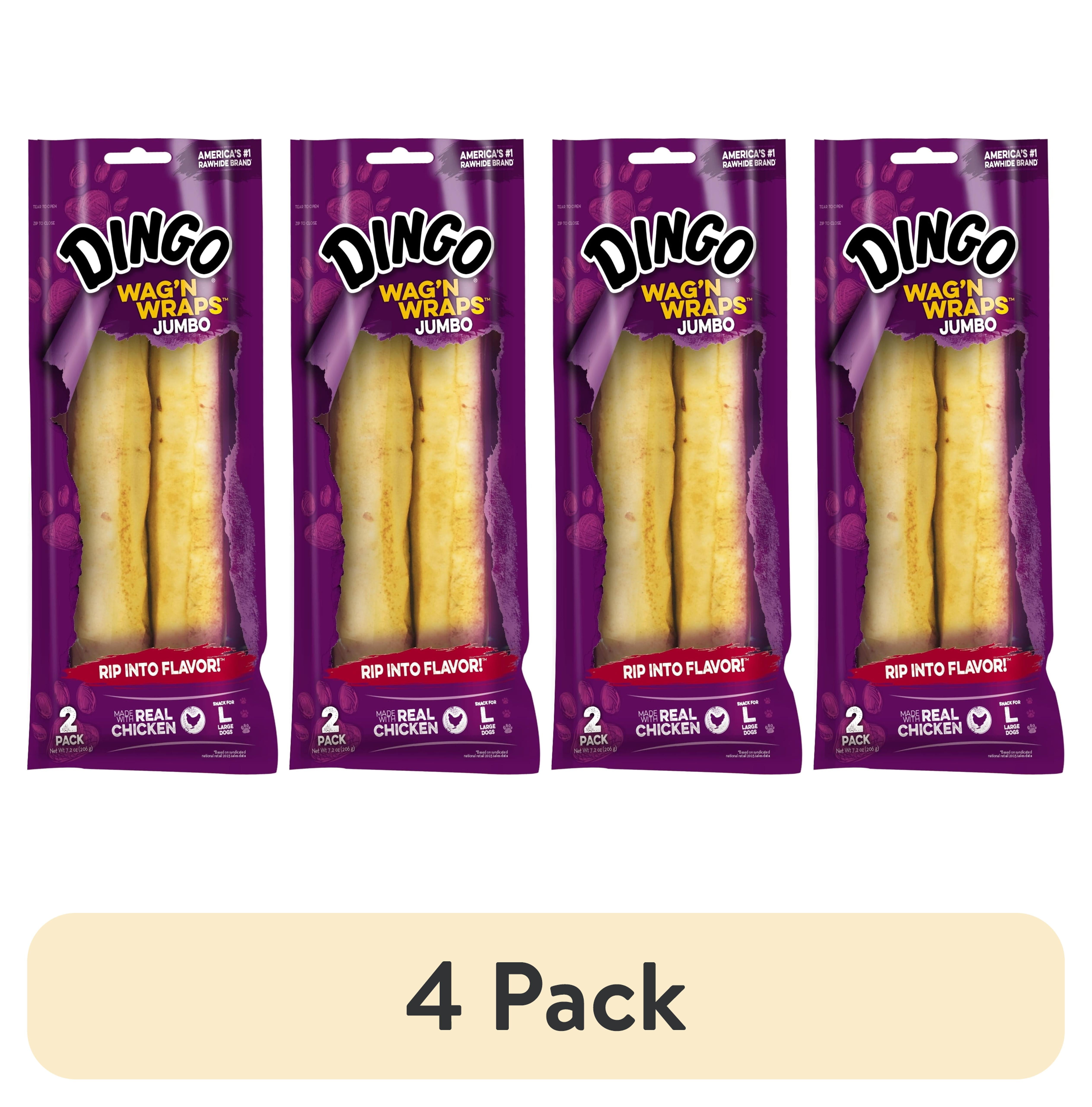 (4 pack) Dingo Wag 'N' Wraps Jumbo Dog Chew with Real Chicken, 2-treats ...