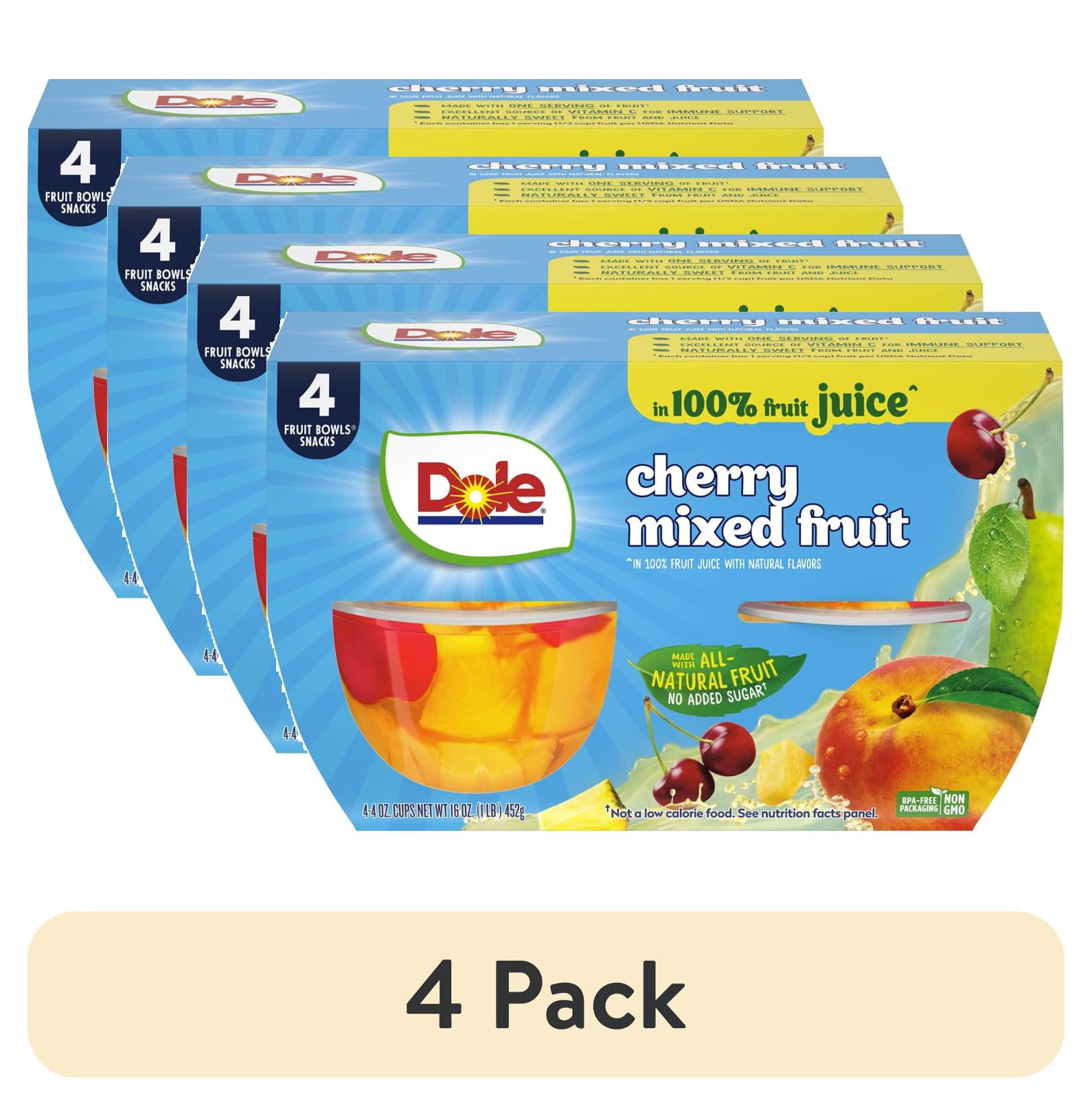 (4 pack) Dole Fruit Bowls Cherry Mixed Fruit in 100% Fruit Juice, 4 oz ...