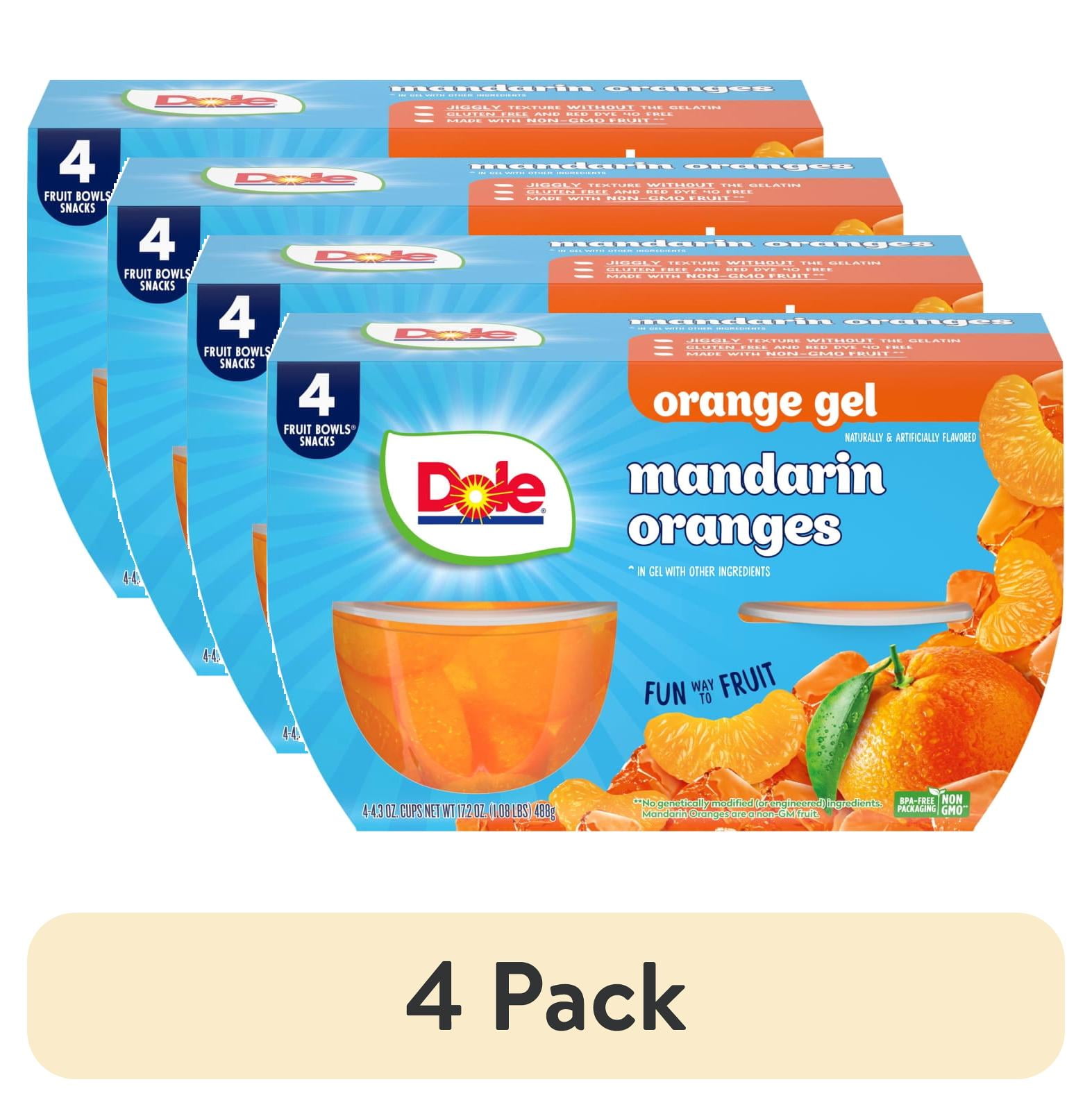 (4 pack) Dole Fruit Bowls Mandarin Oranges in Orange Gel, 4.3 oz Cups ...
