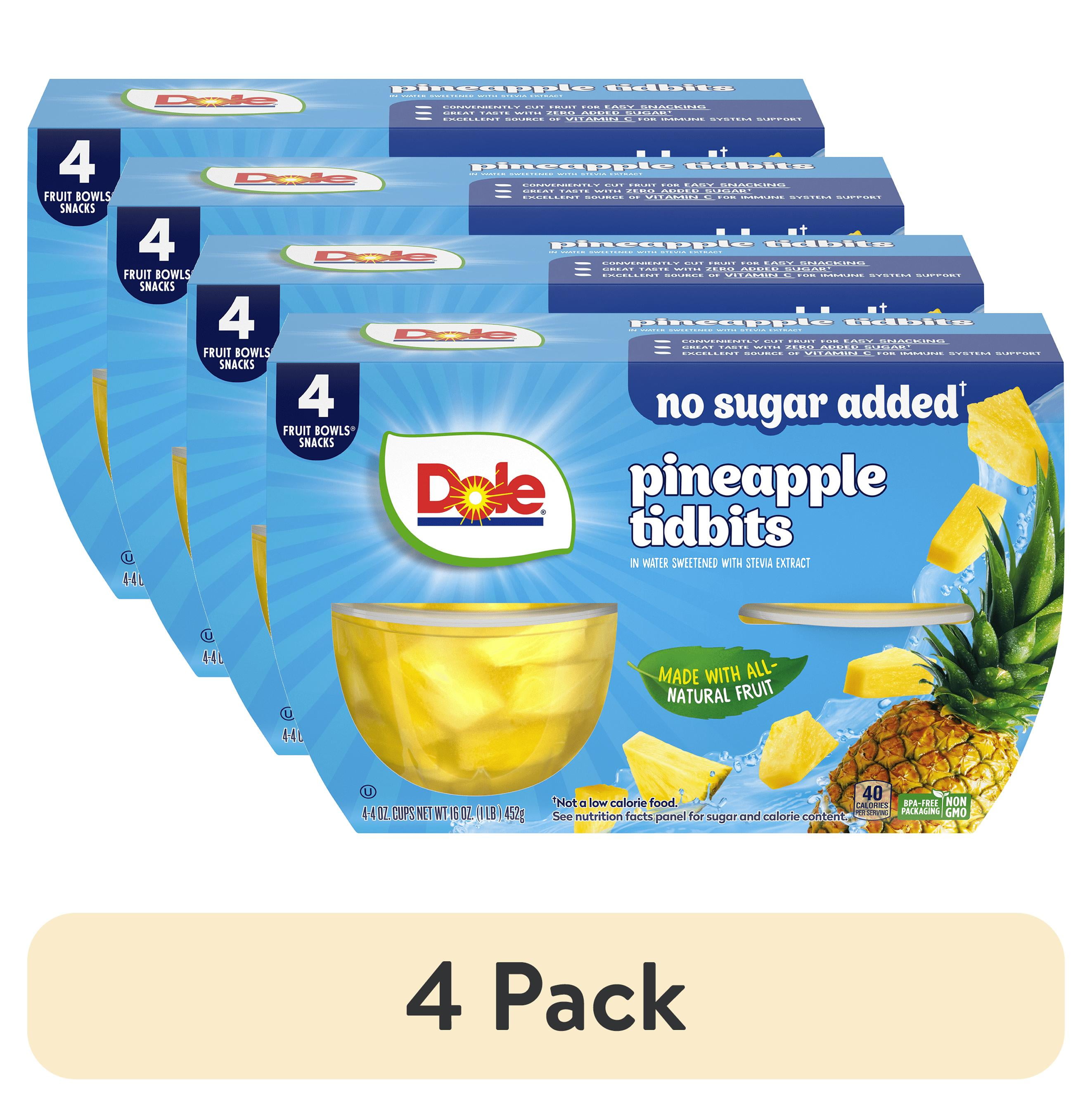 (4 pack) Dole Fruit Bowls No Sugar Added Pineapple Tidbits in Water, 4 ...