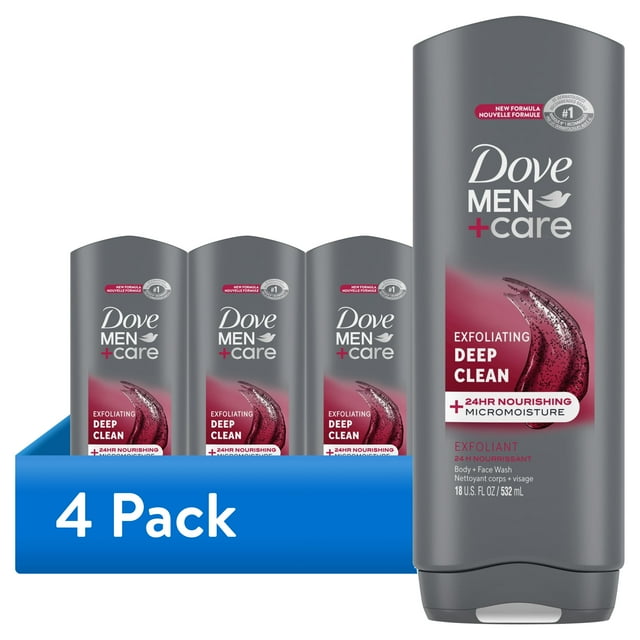 (4 pack) Dove Men+Care Exfoliating Deep Clean Face & Body Wash for Men ...