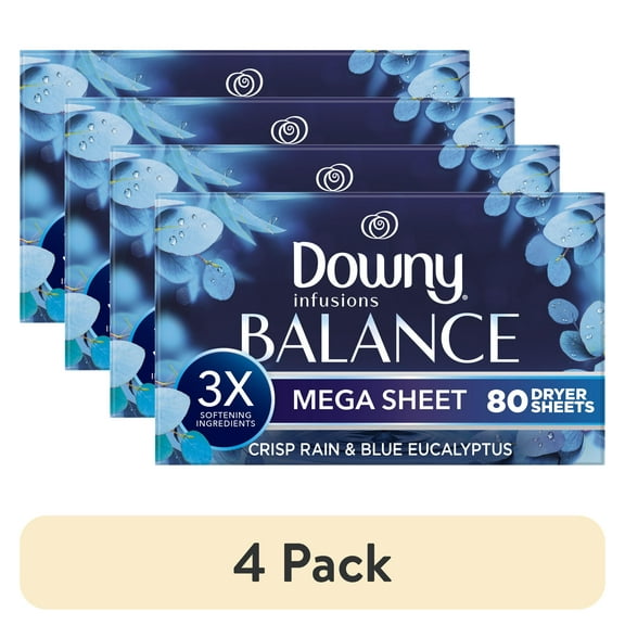 Downy Infusions Mega Dryer Sheets, BALANCE Crisp Rain & Blue Eucalyptus ...