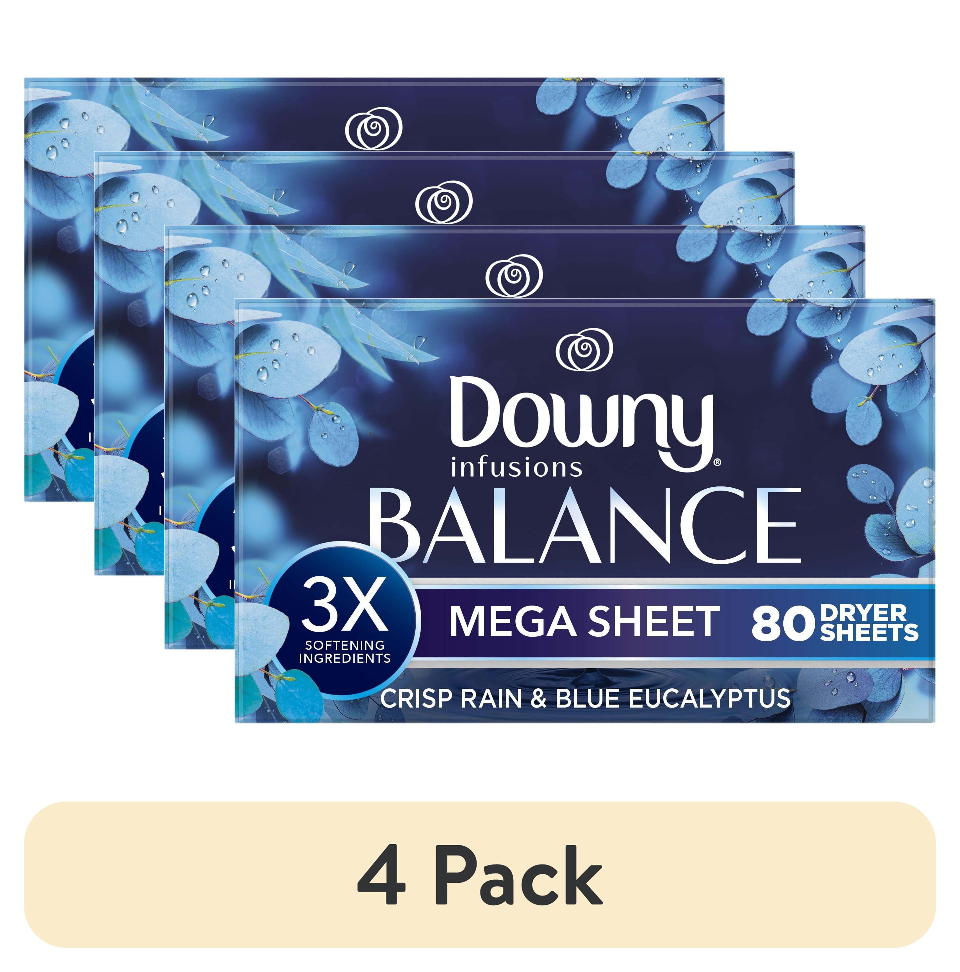 (4 pack) Downy Infusions Mega Dryer Sheets, Balance, Crisp Rain and ...