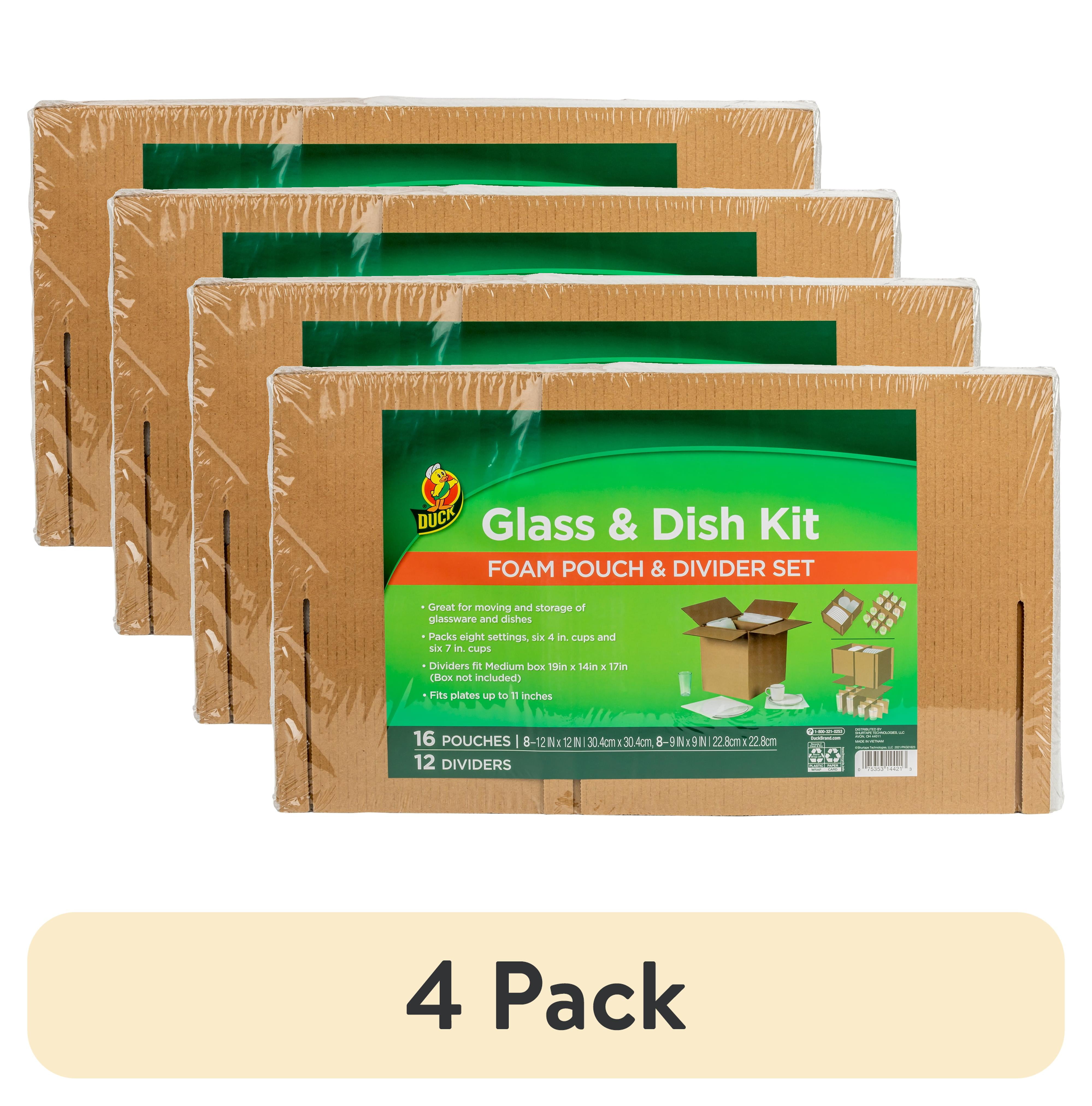(4 pack) Duck Dish and Glass Moving Kit, 16 Pouches and 12 Corrugate ...